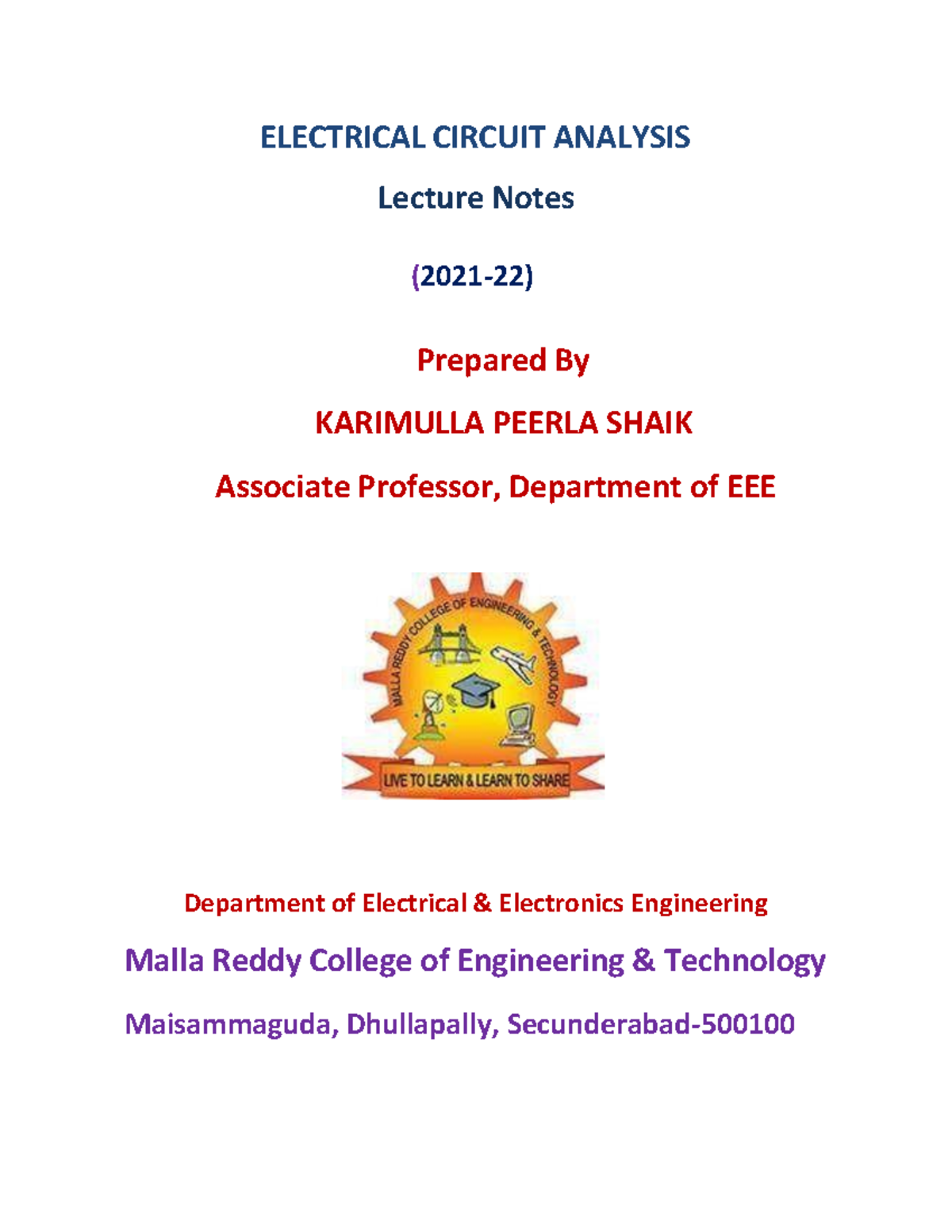 **EEE 2021-22: Electrical Circuits Lecture Notes** - Studocu