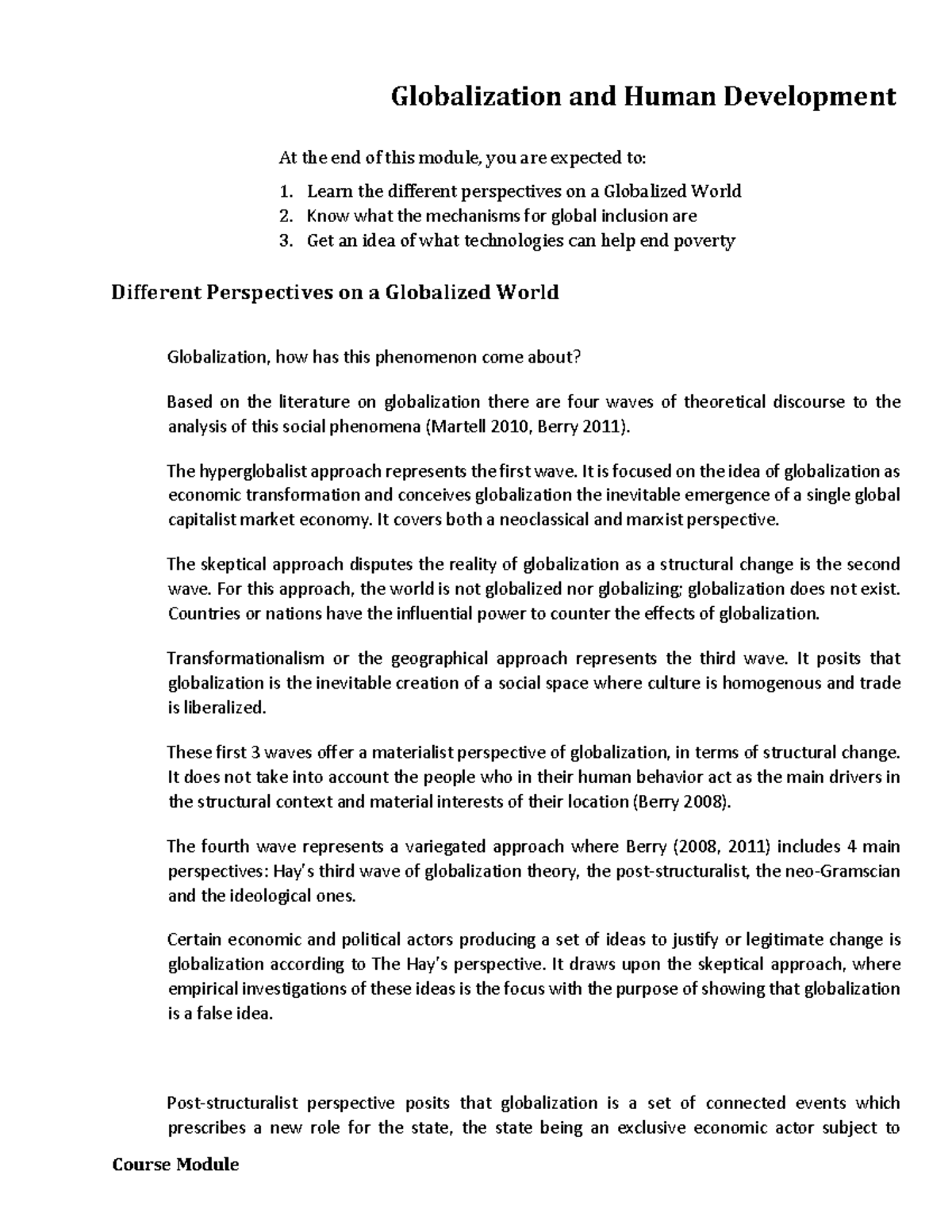 W11 Globalization and Human Development - Course Module Insights - Studocu