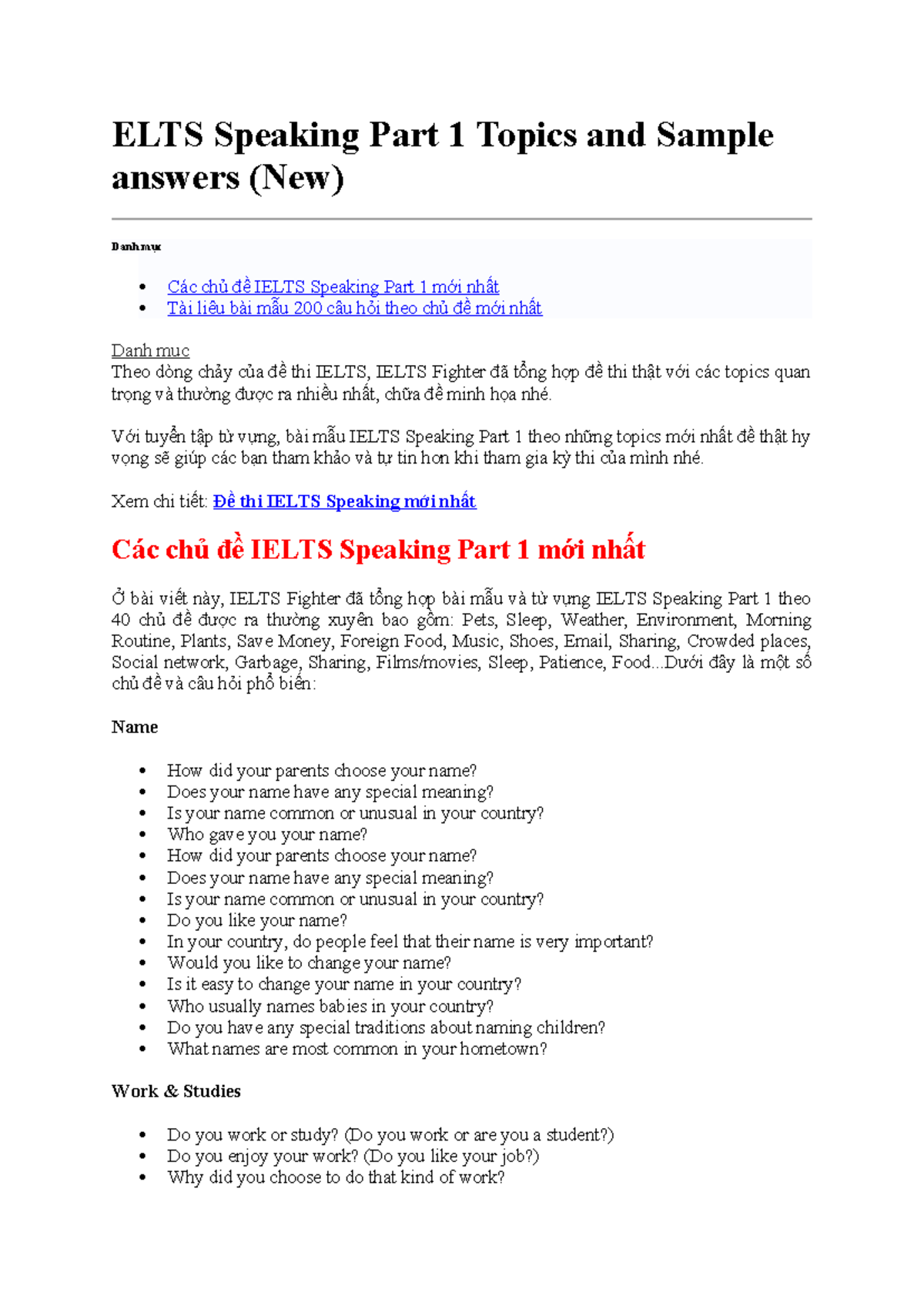 IELTS Speaking Part 1: Latest Topics & Sample Answers Guide - Studocu