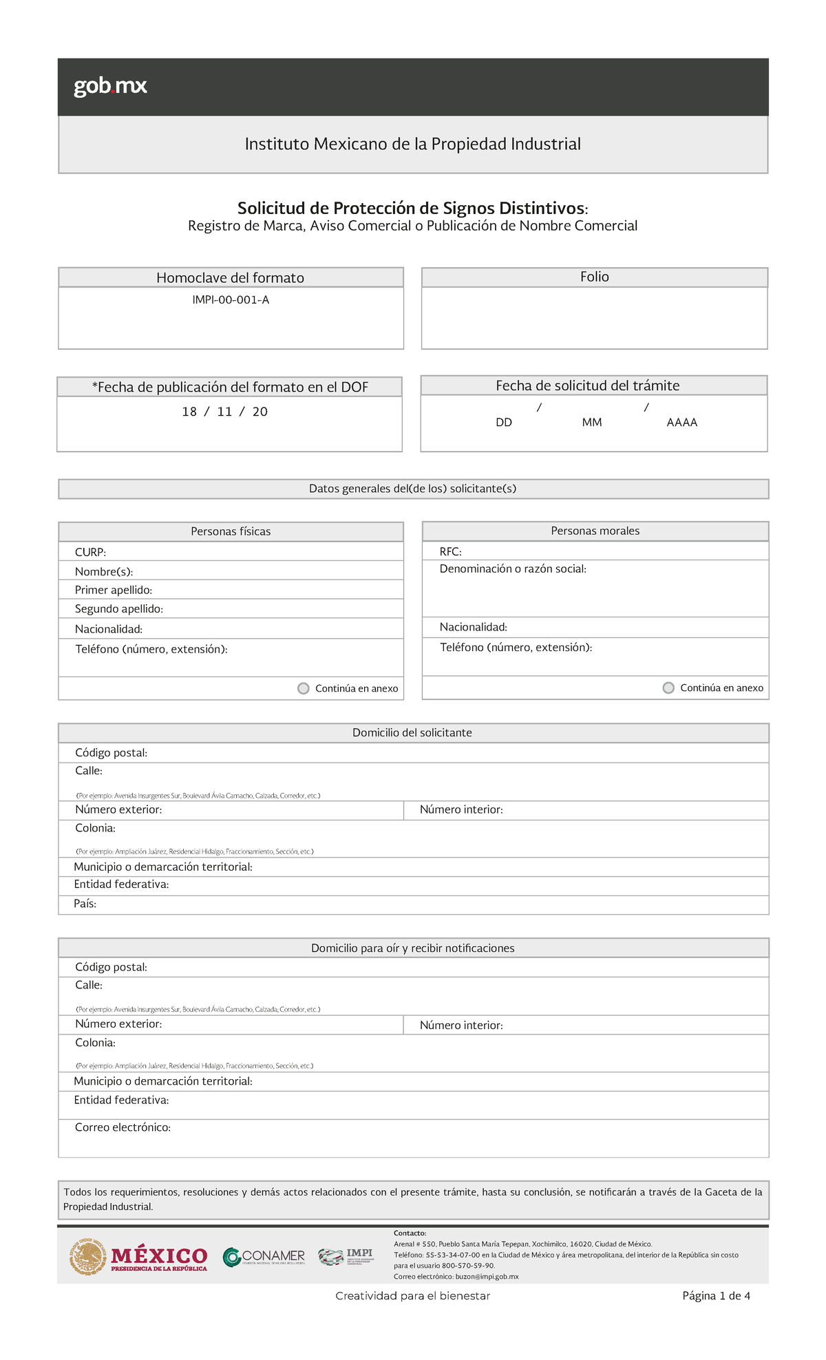Solicitud De Registro De Marca Formato Impi Impi 00 001 A Studocu