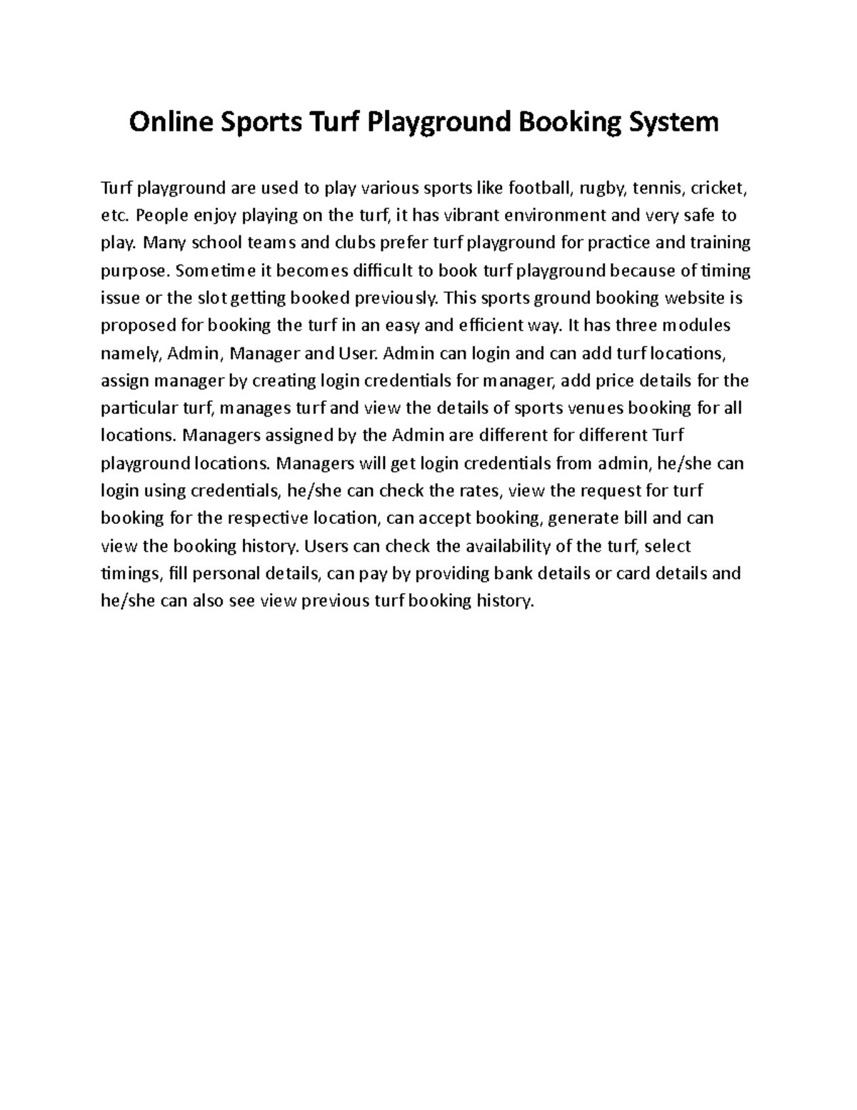 PY001 - Online Turf Booking System Project Overview - Studocu