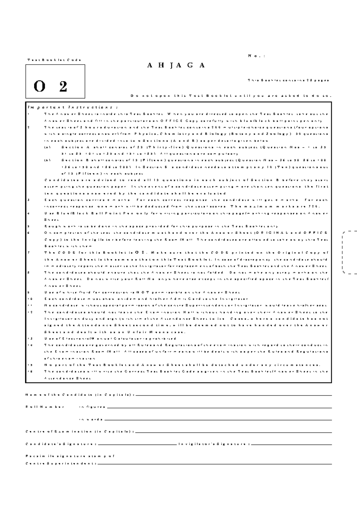 NEET Sample Paper 2025 (Code O2) - Comprehensive Test Booklet - Studocu