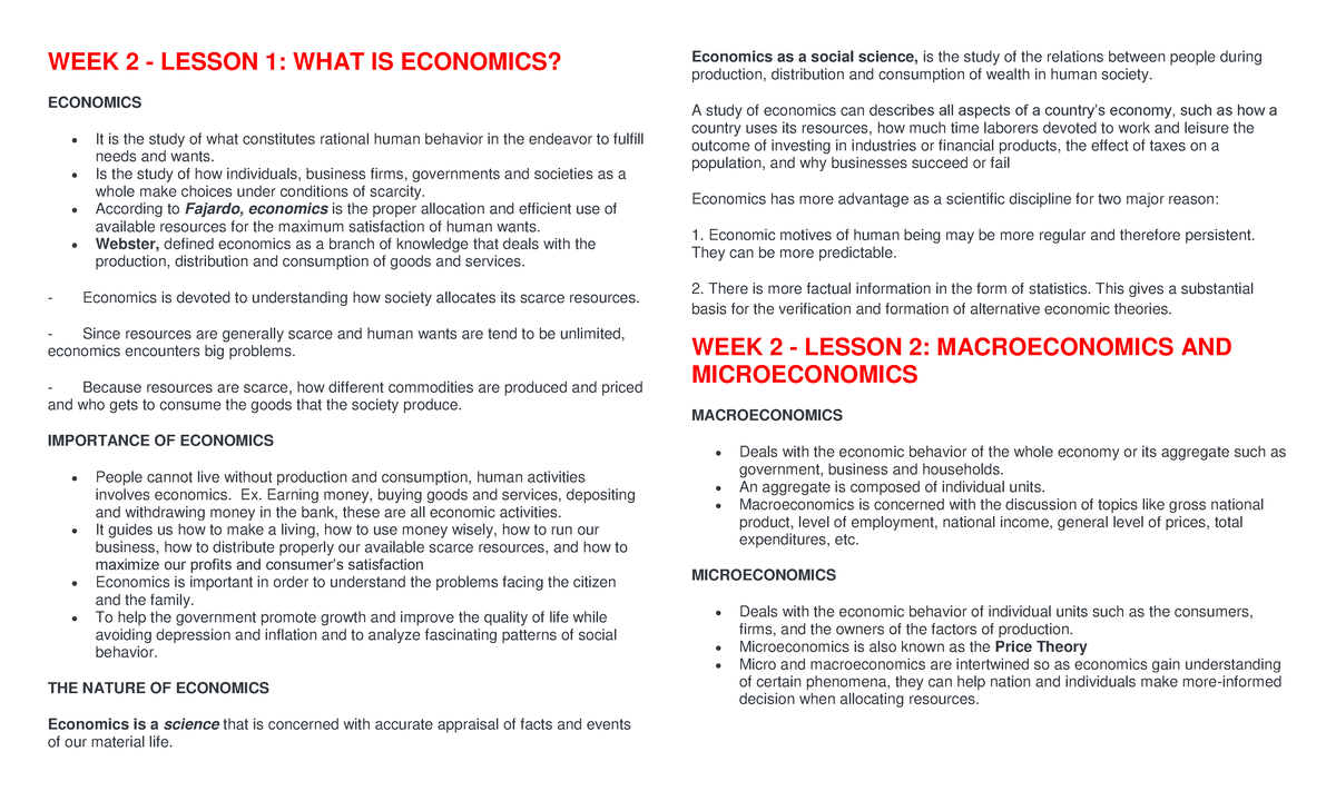 APP ECO - SHS - Applied Economics - WEEK 2 - LESSON 1: WHAT IS ...