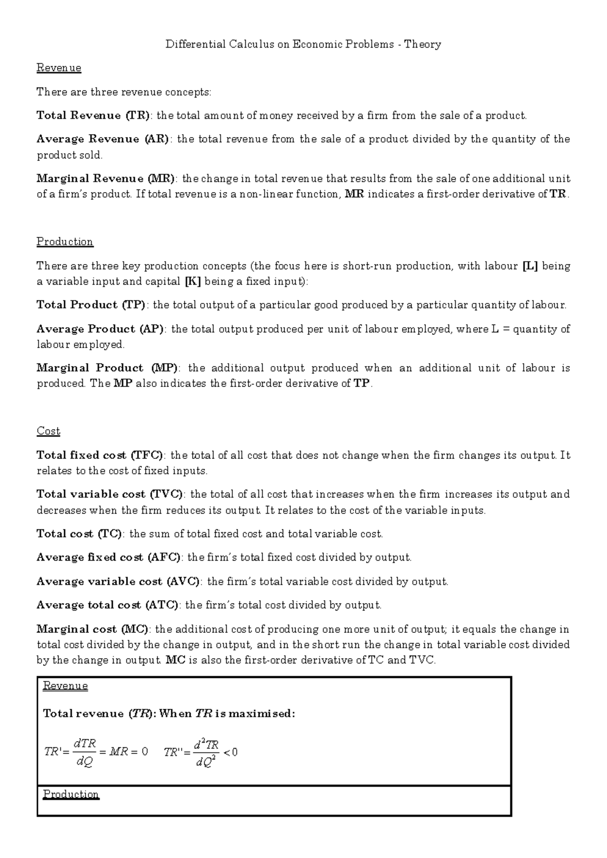 ECO151 Differential Calculus in Economic Revenue Analysis - Studocu