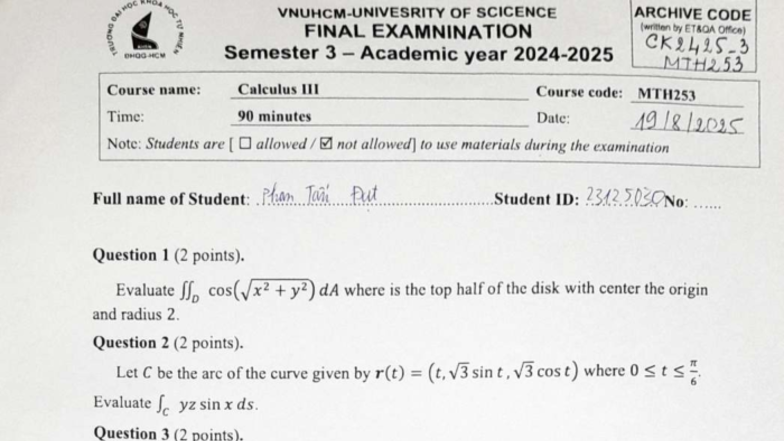 Calculus III MTH253 Final Exam 2024-2025 Questions and Guidelines - Studocu
