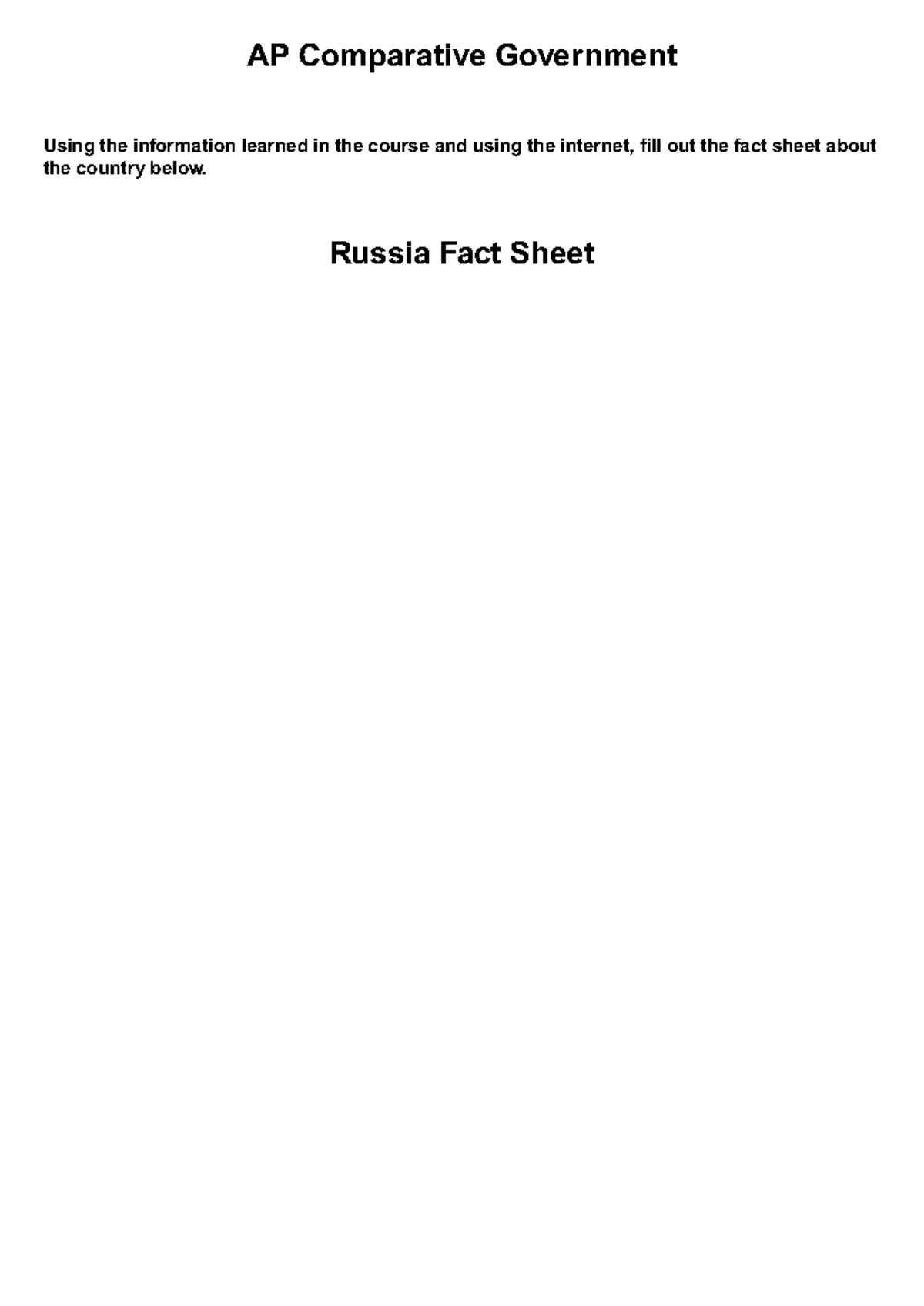 AP Comparative Government: Russia Fact Sheet Analysis - Studocu