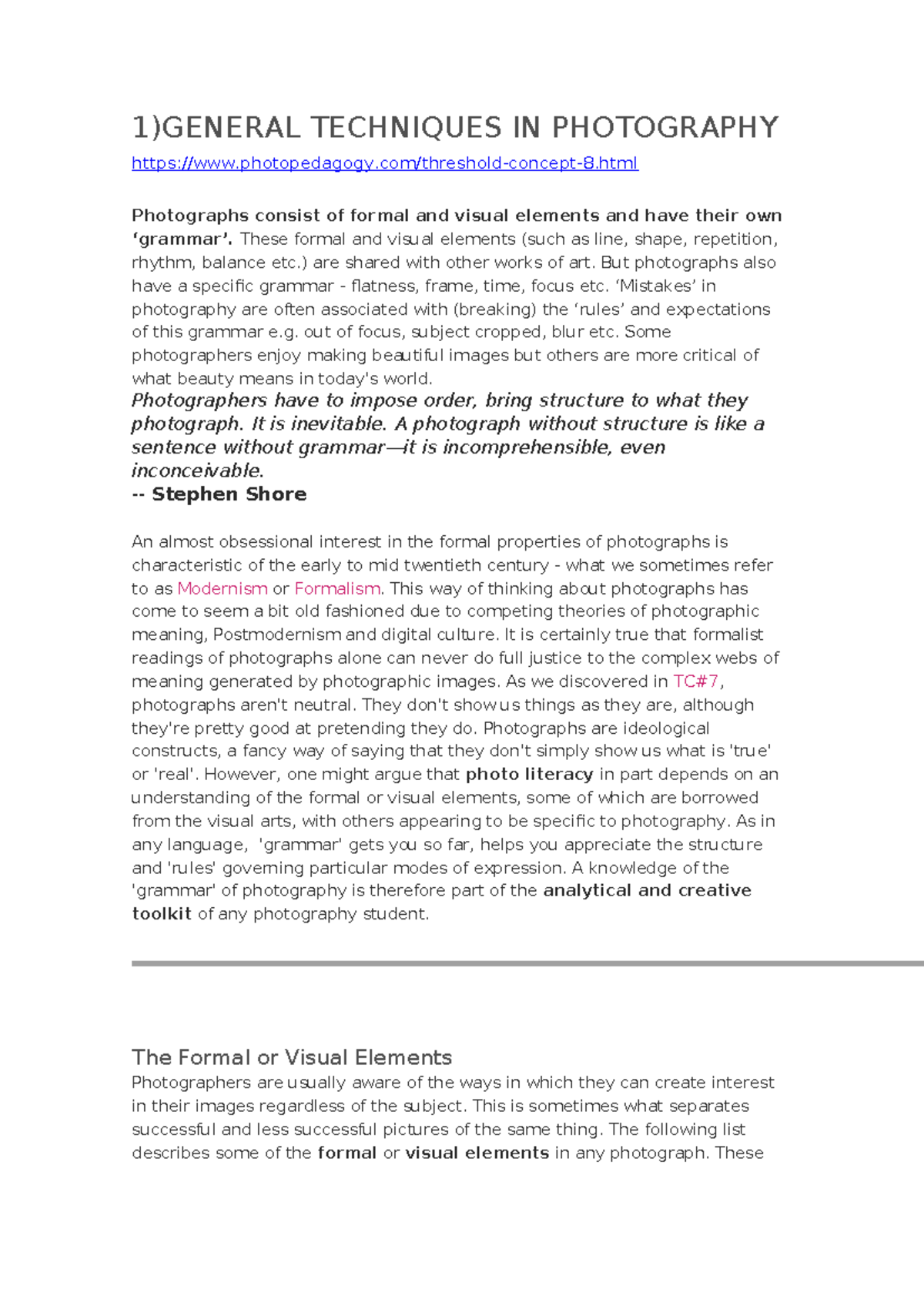 174425 Techniques in Photography: Understanding Formal Elements - Studocu