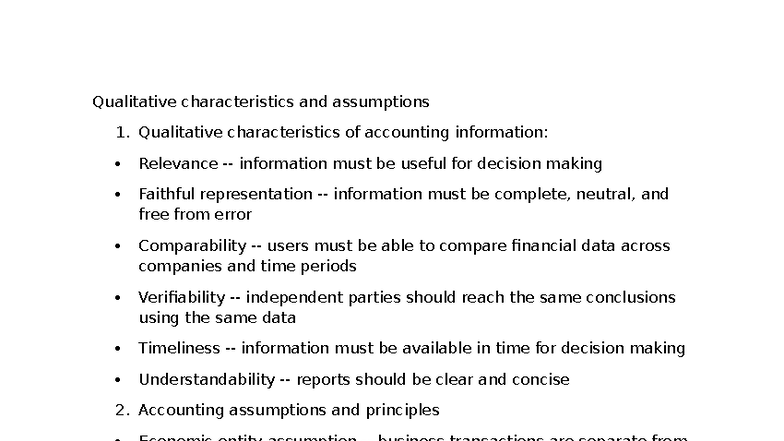 Accounting Chapter 2 - Qualitative Characteristics & Assumptions Notes ...