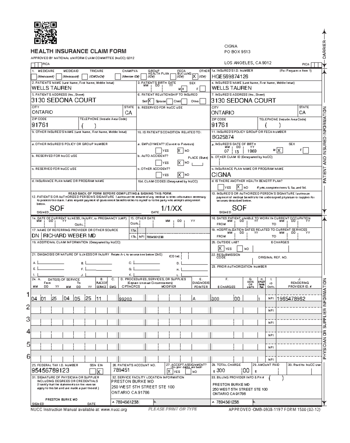 CIGNA CMS 1500 Claim Form Submission Instructions - Studocu