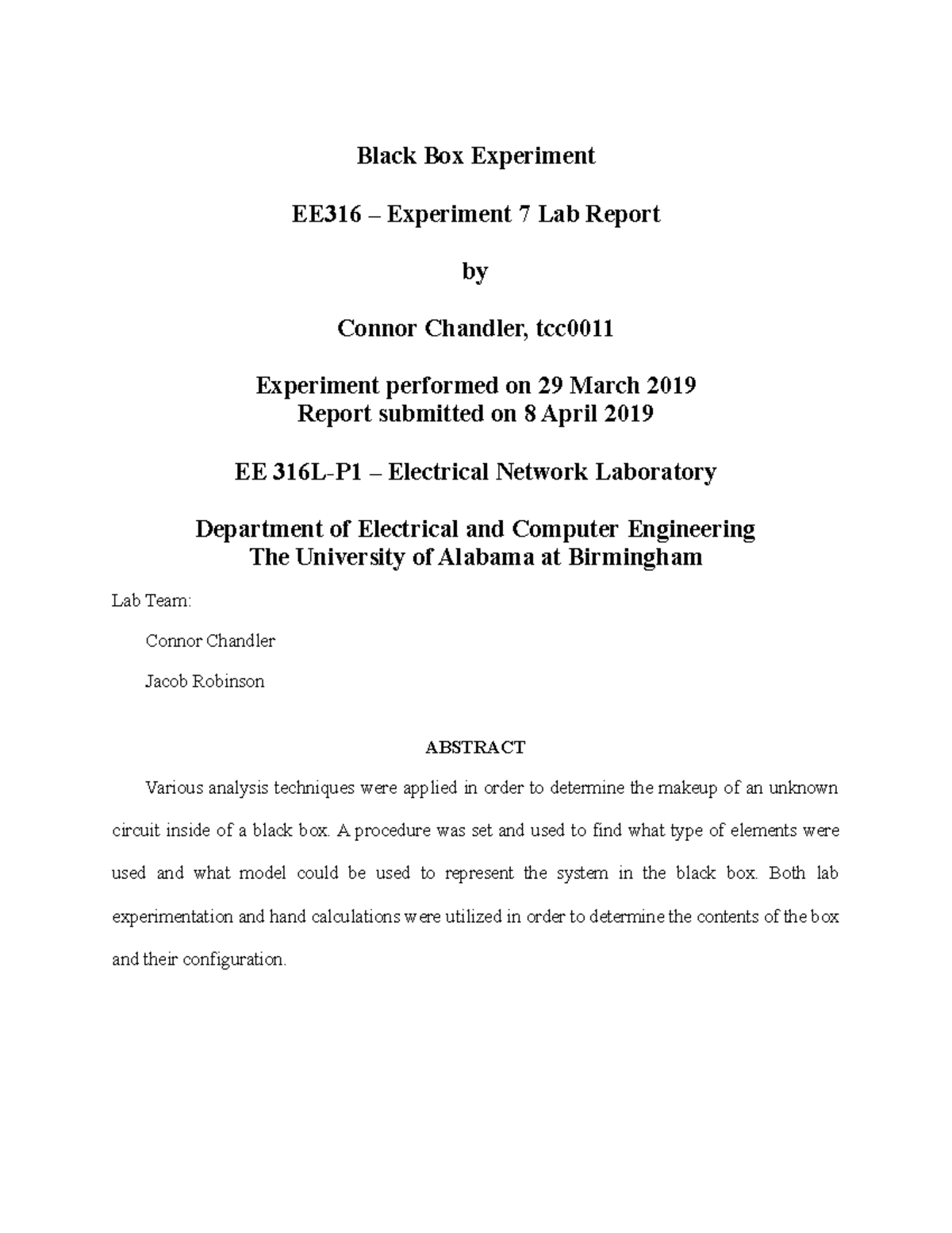 Lab Report EE316: Analysis of Black Box Experiment 7 - Studocu