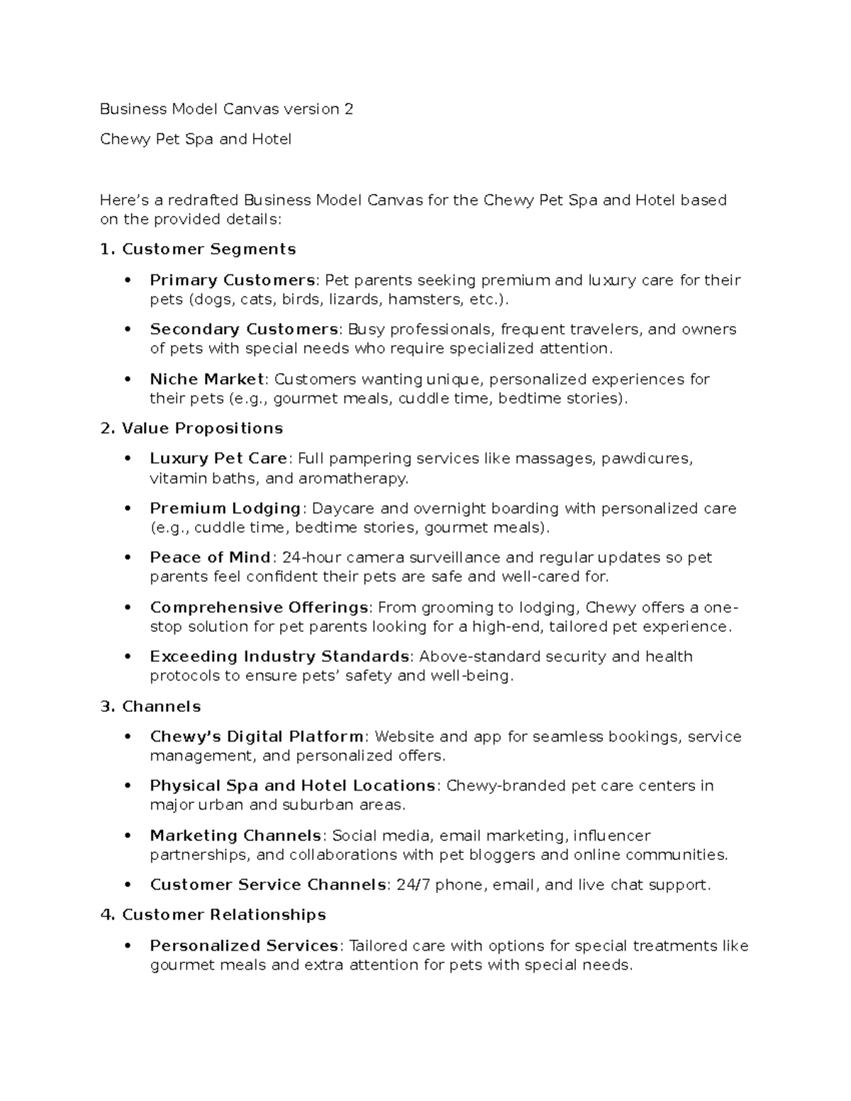 BMC v2: Chewy Pet Spa & Hotel Business Model Overview - Studocu