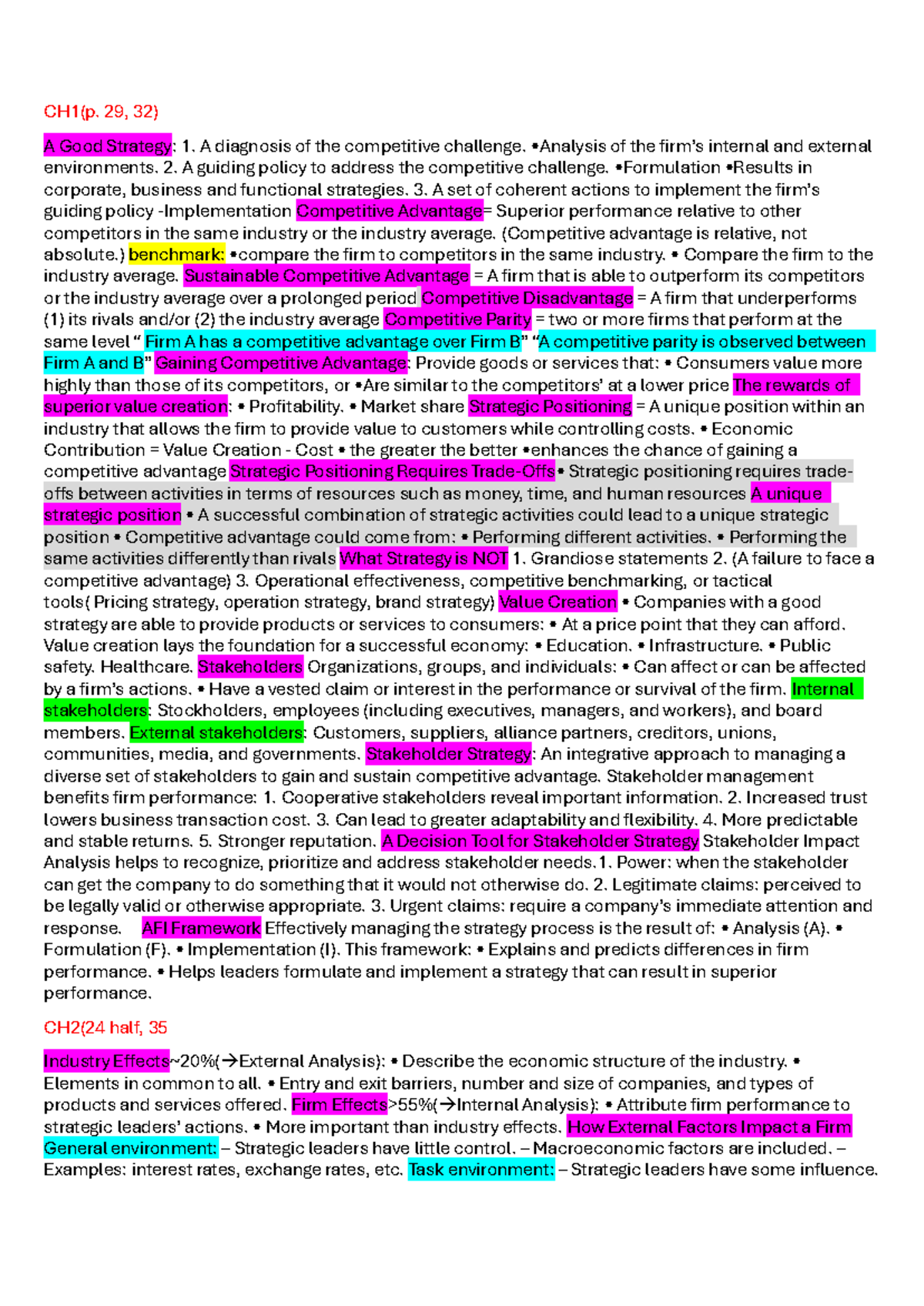 SM Cheat Sheet: Competitive Strategy Insights and Frameworks - Studocu