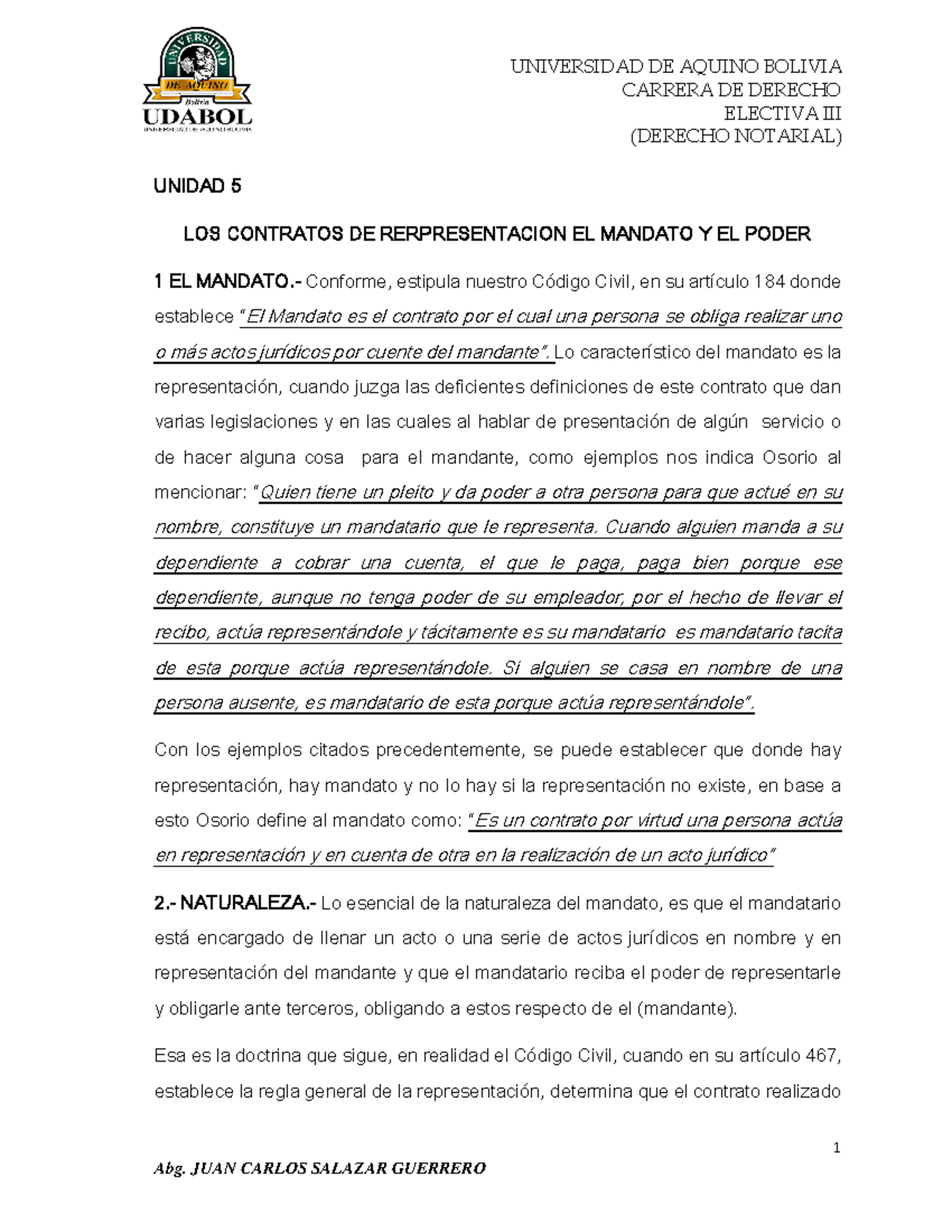 Unidad 5: Contratos de Representación, Poder y Mandato en Derecho Notarial - Studocu