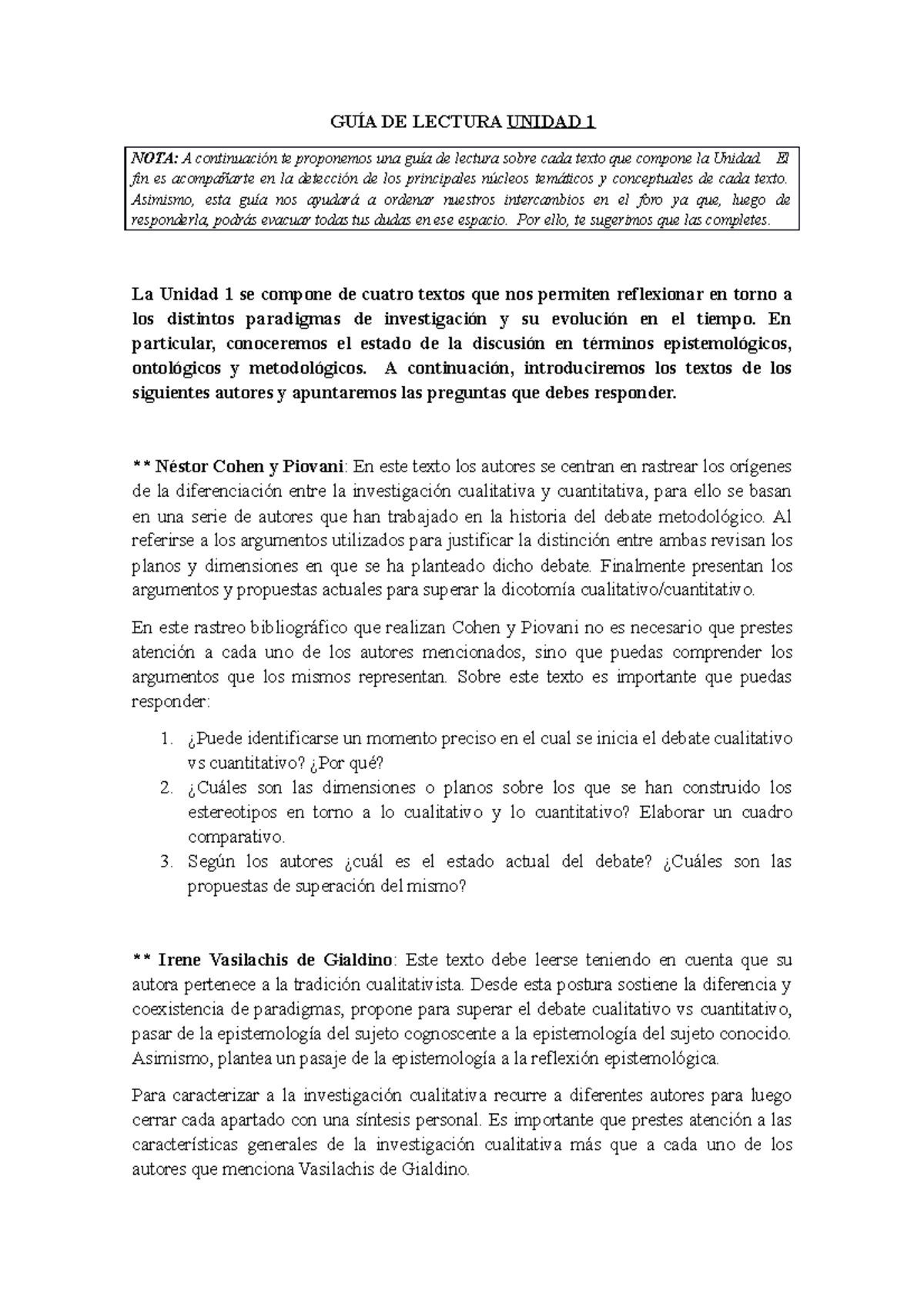 Unidad-1- Guias-DE- Lectura 1 - GUÍA DE LECTURA UNIDAD 1 NOTA: A ...