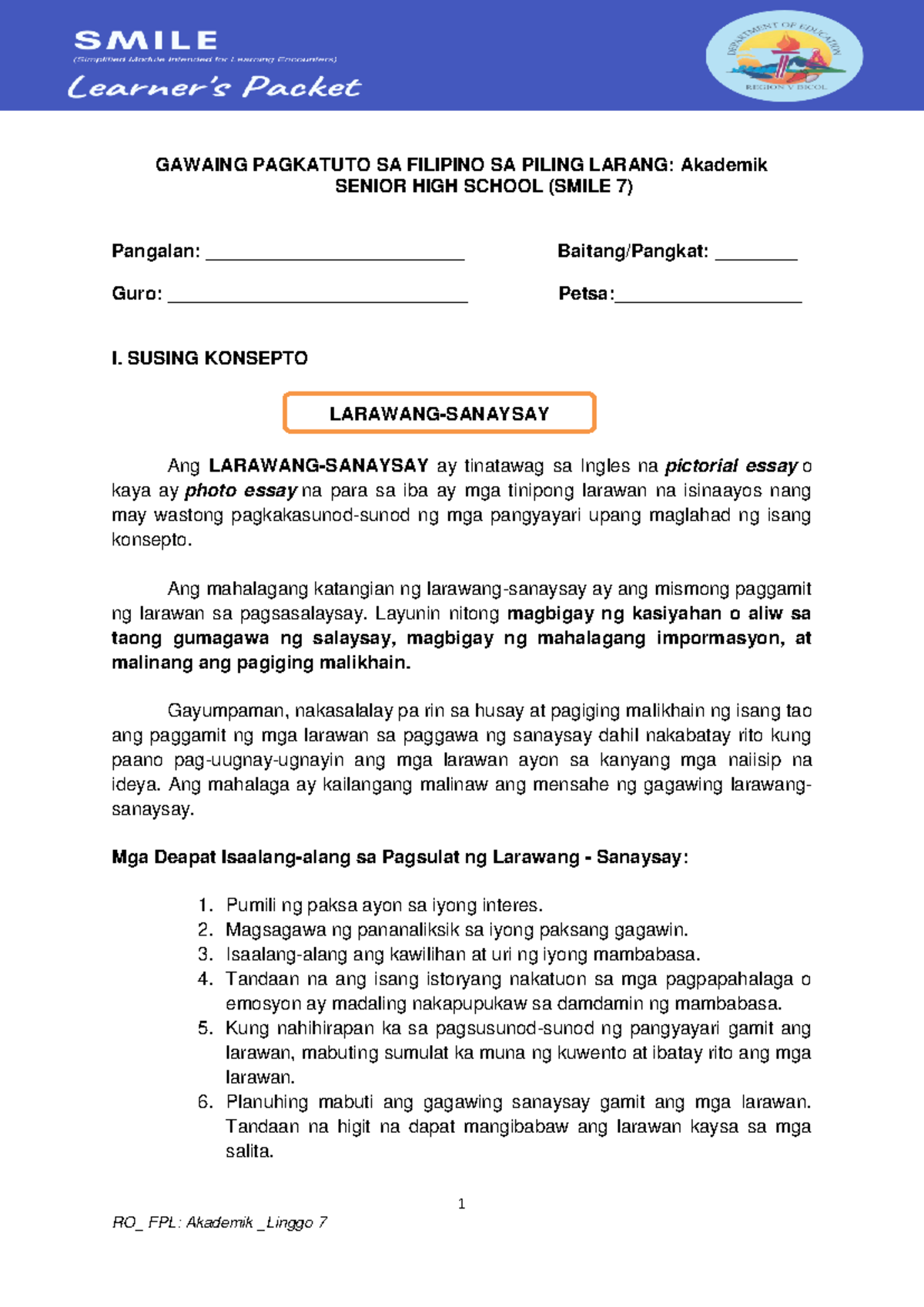 RO FPL Akad SLP-7 - To gain more knowledge - 1 GAWAING PAGKATUTO SA ...