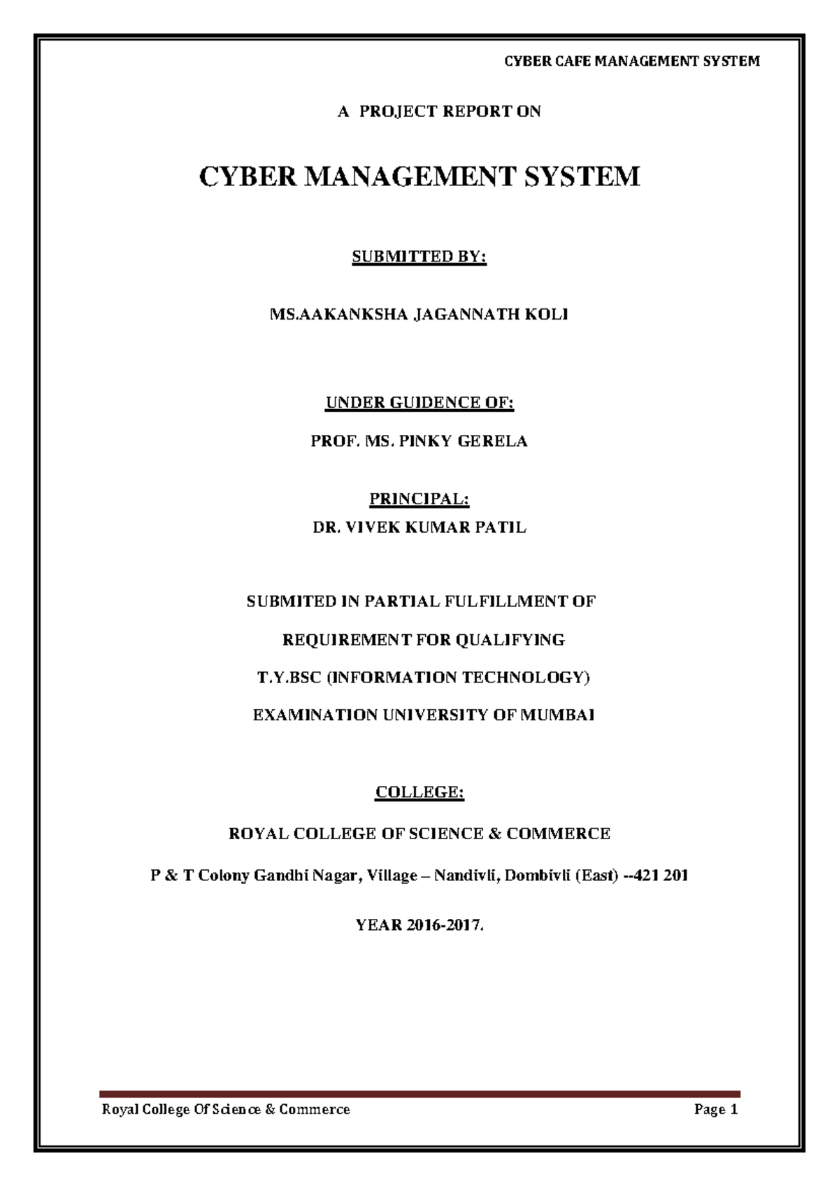 Cyber Managment - notes - A PROJECT REPORT ON CYBER MANAGEMENT SYSTEM ...