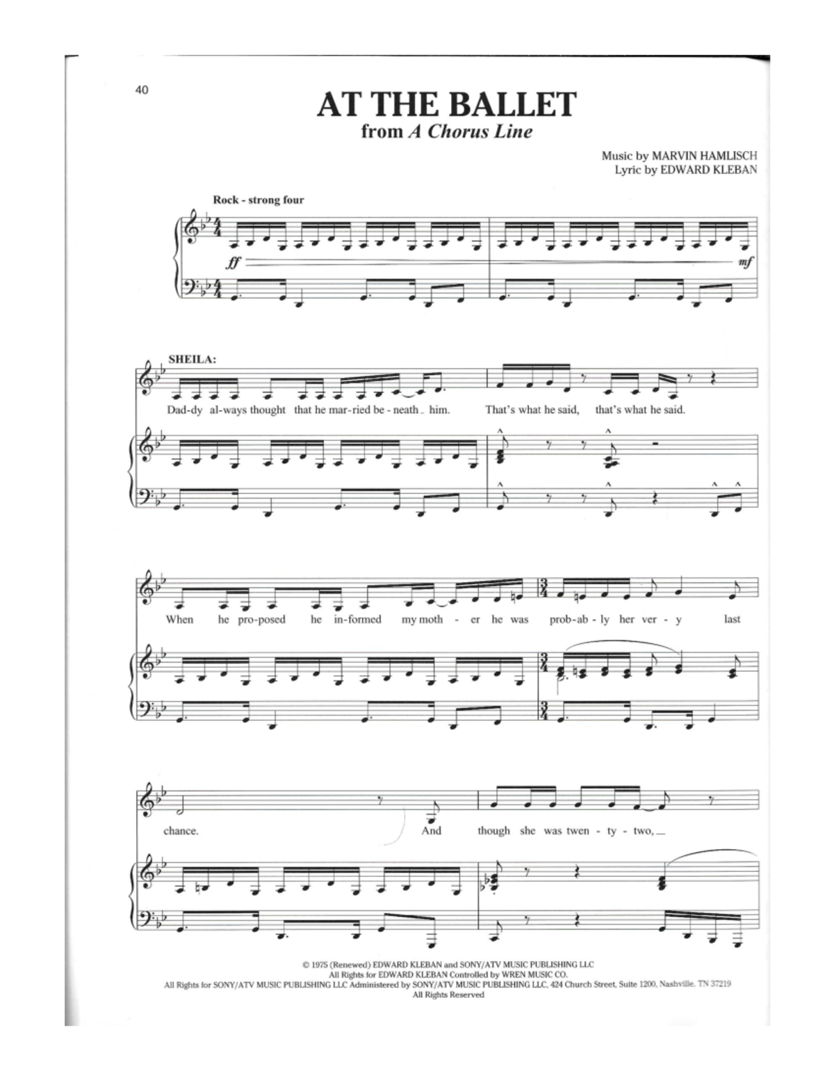 Chorus Line Sheet Music: At the Ballet - Performance Guide - Studocu