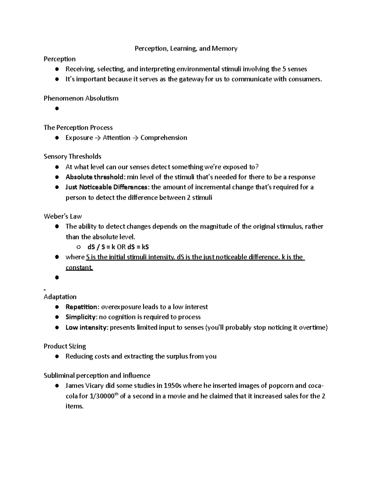 (2) Perception and Memory - Perception, Learning, and Memory Perception ...