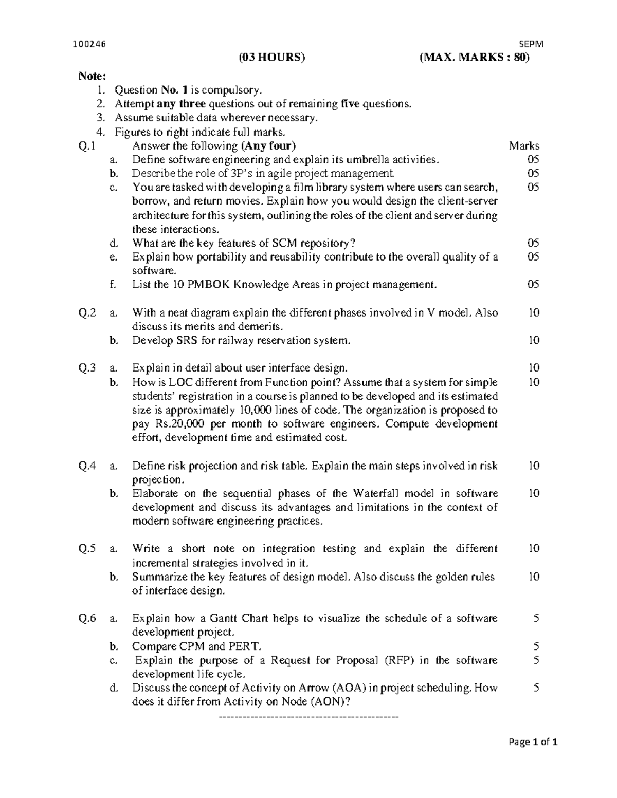 PYQ 100246 SEPM Final Exam Questions - May 2025 - Studocu
