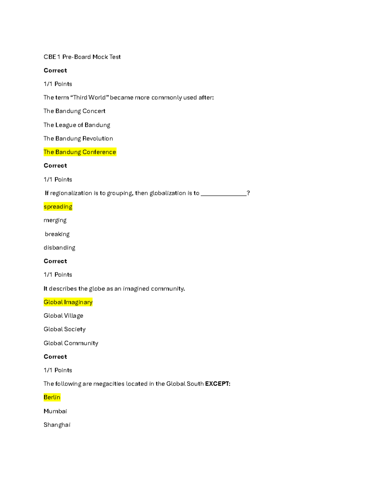 CBE 1 Pre-Board Mock Test Review and Analysis - Studocu