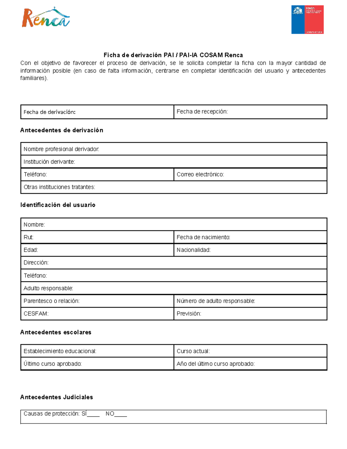 Ficha de Derivación PAI COSAM Renca 2025 - Studocu