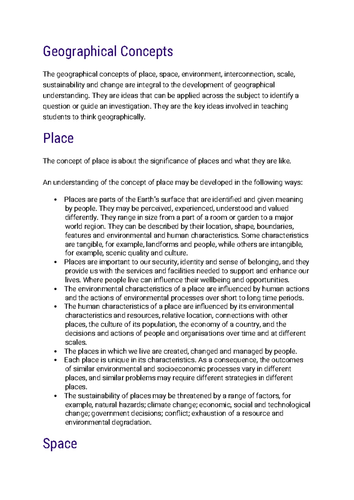 Key Geographical Concepts: Place, Space, Environment, and Change - Studocu