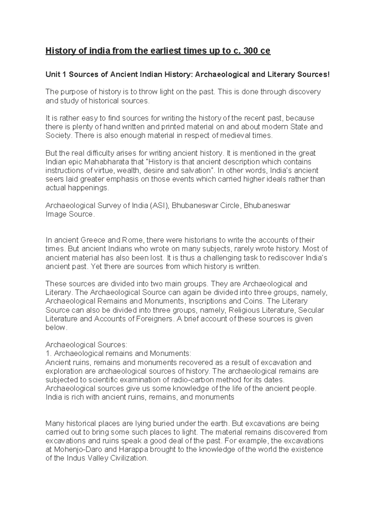 History of India: Ancient Sources and Civilization - Sem 1 Notes - Studocu