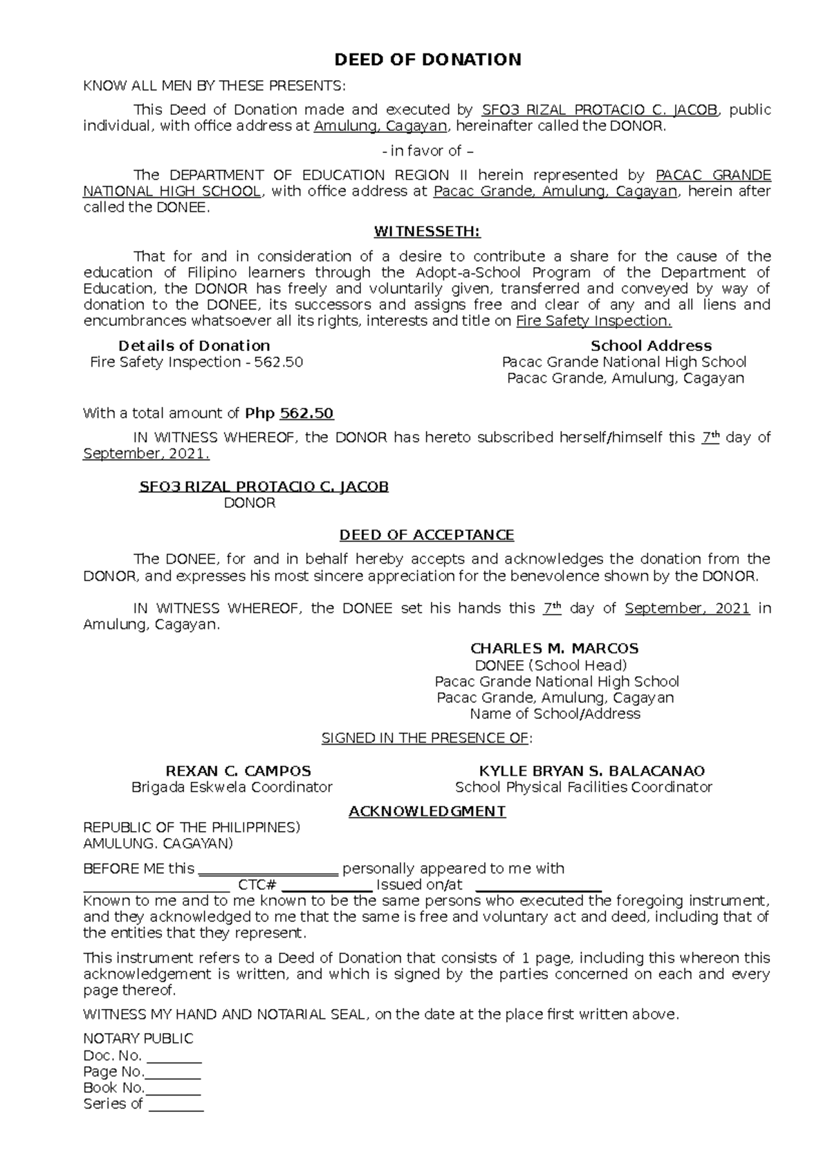 MOA - PGNHS & OLOVA - Partnership for Brigada Pagbasa Program - Studocu