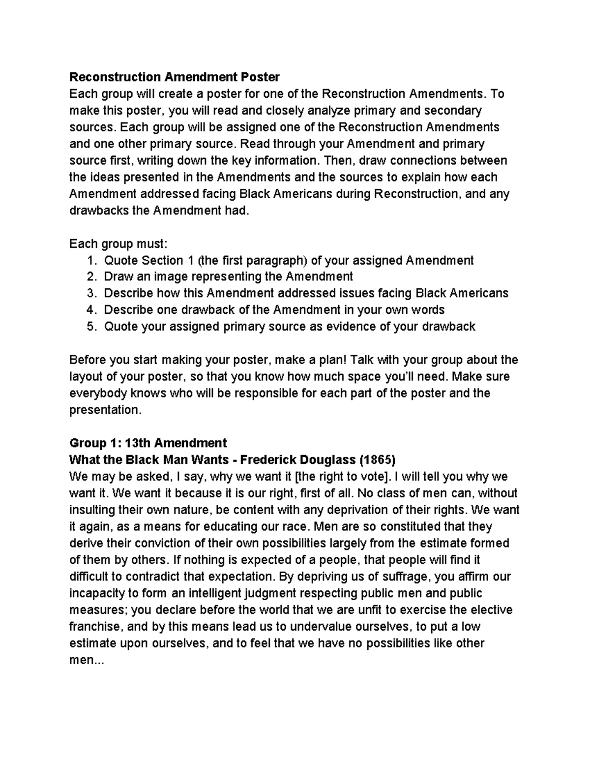 Reconstruction Amendments Poster Project Instructions (Groups 13, 14 ...