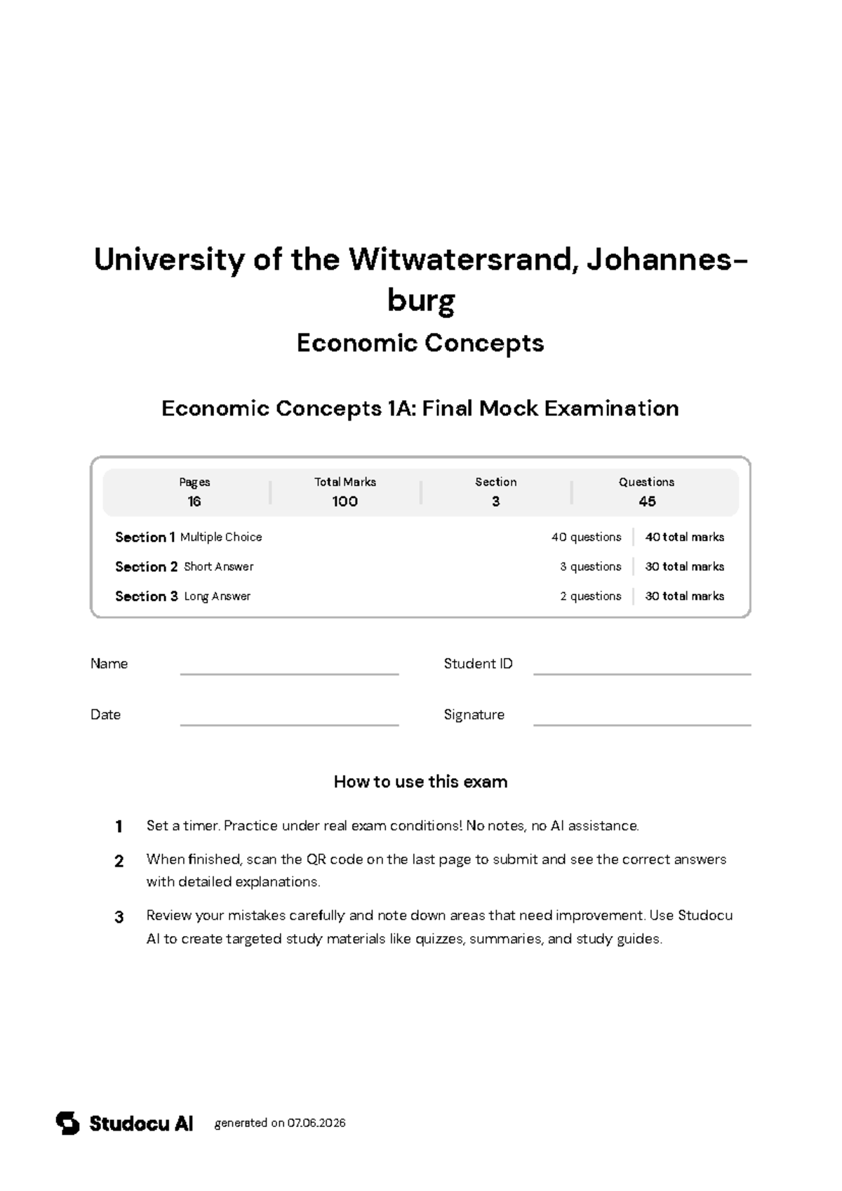 Economic Concepts 1A: Final Mock Examination - Studocu