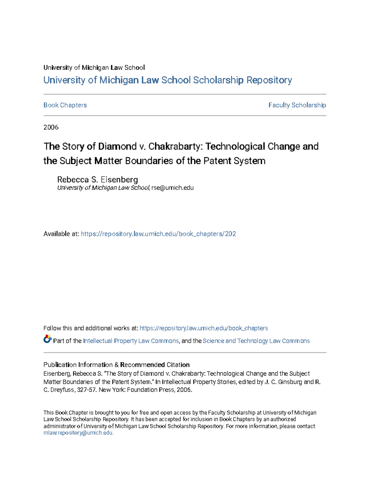 The Story of Diamond v. Chakrabarty Technological Change and the ...