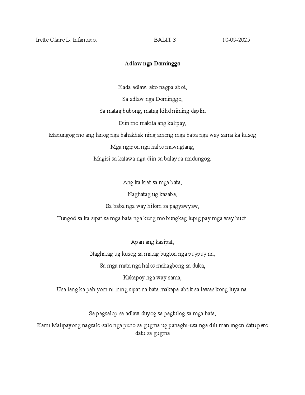 BALIT 3: Adlaw nga Dominggo - Mga Pagsaysay sa Kalipay ug Kinaiyahan ...