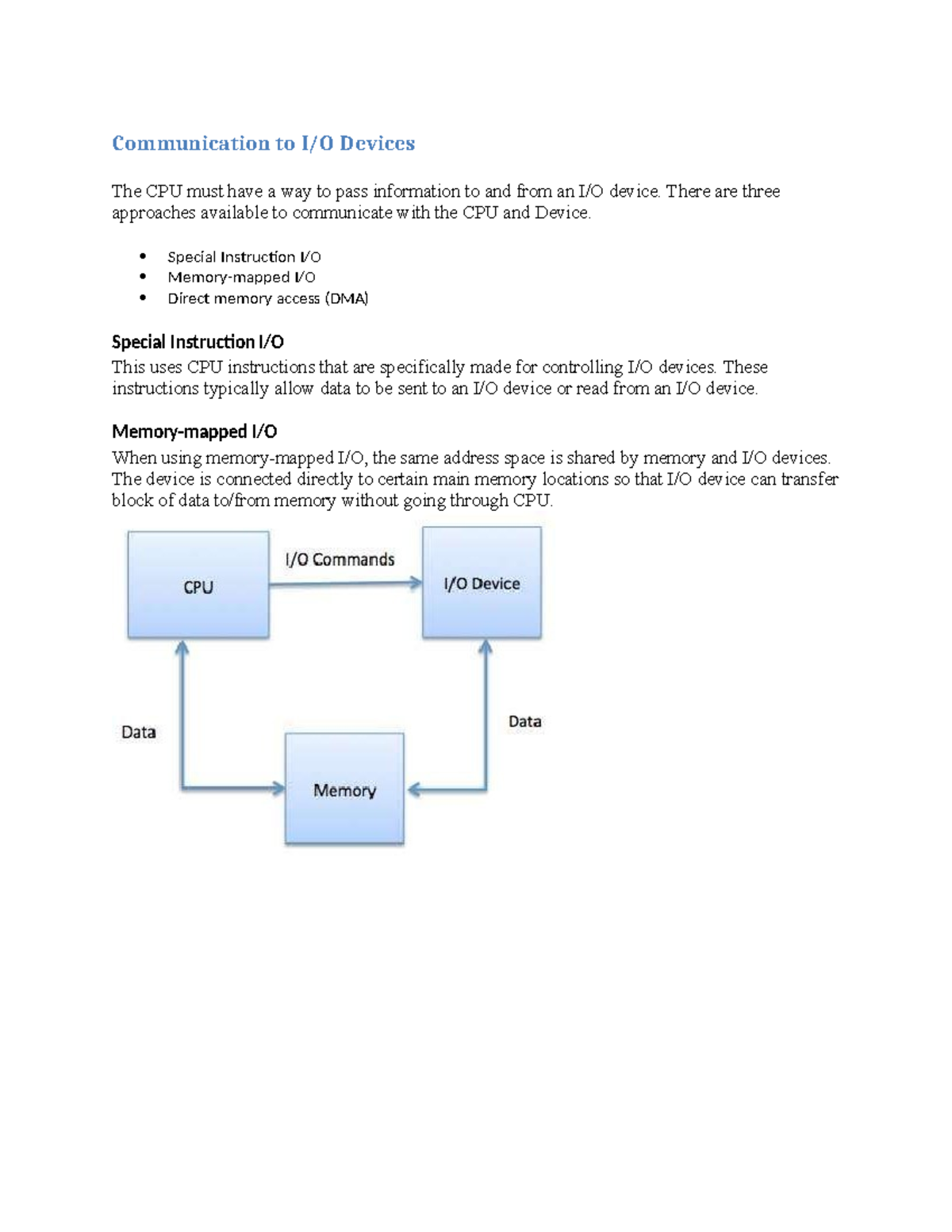 Communication to I/O Devices: CPU Interaction Methods Explained - Studocu