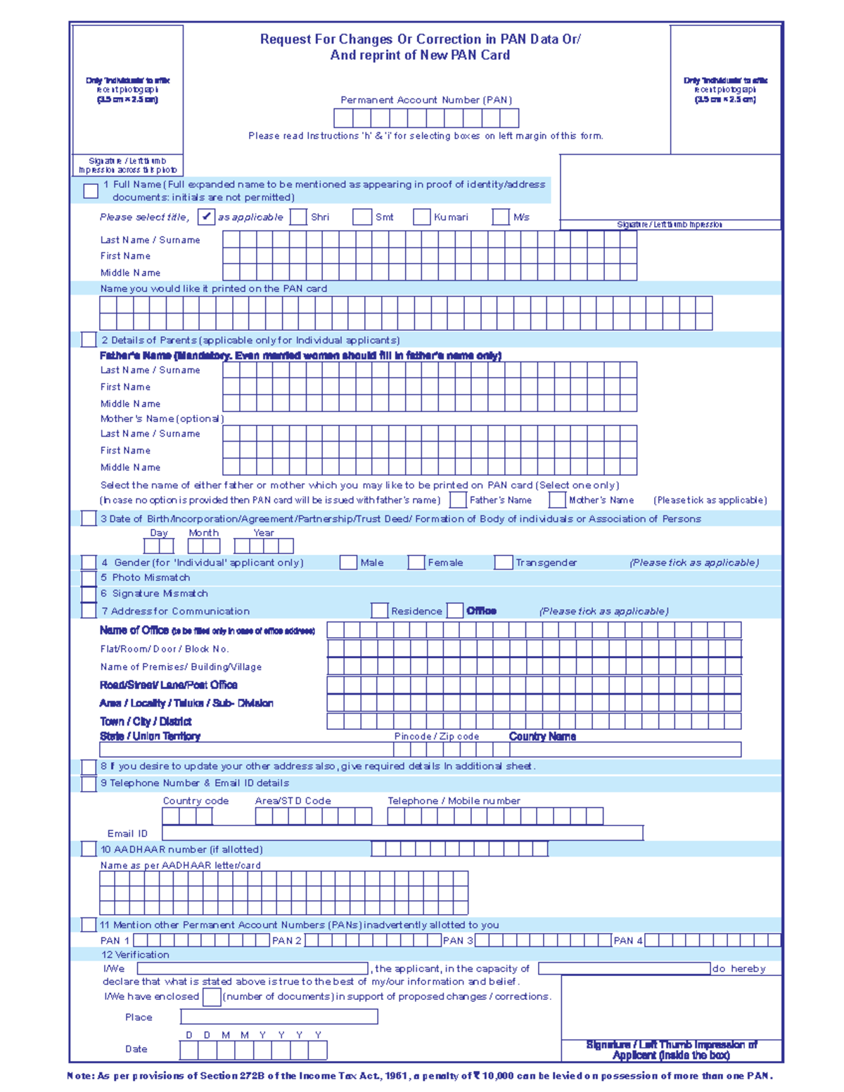PAN Correction - pan - Permanent Account Number (PAN) Please read ...