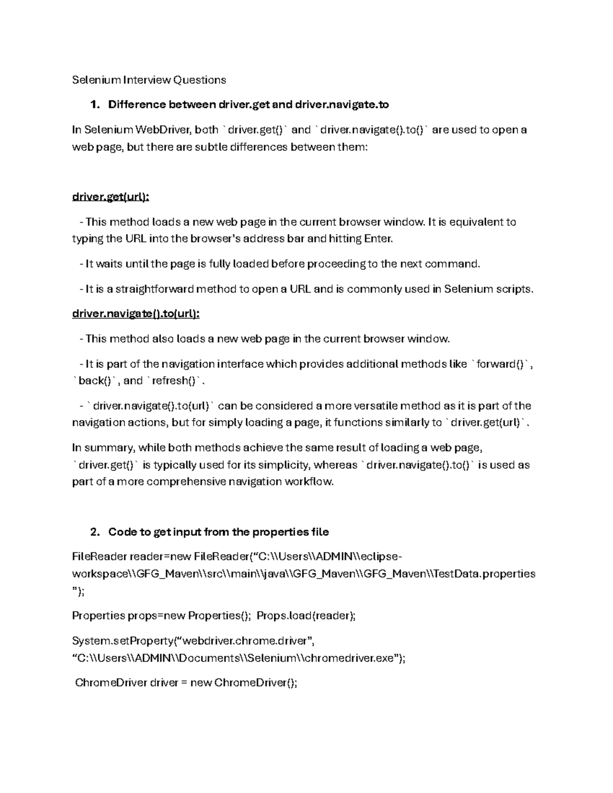 Tricky Selenium Java Interview Questions and Answers - Studocu