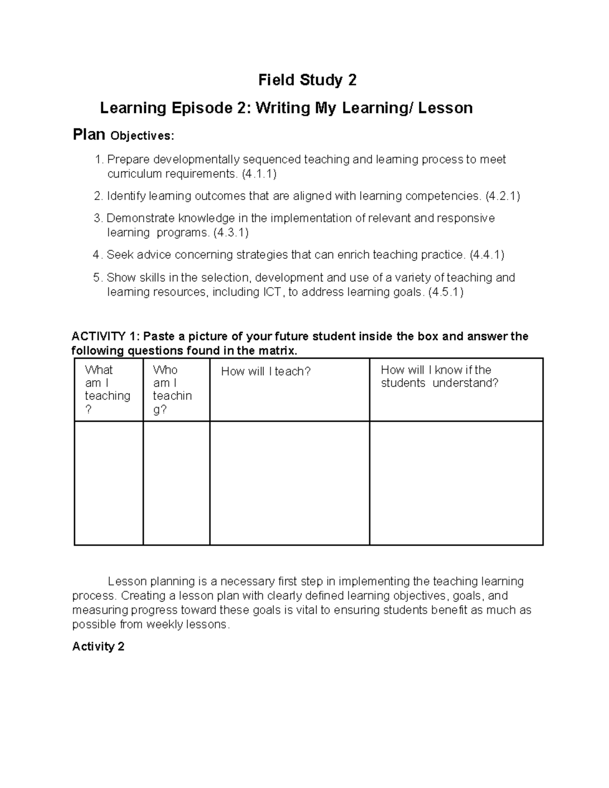 FS 2 - Episode 2: Crafting Effective Lesson Plans and Strategies - Studocu