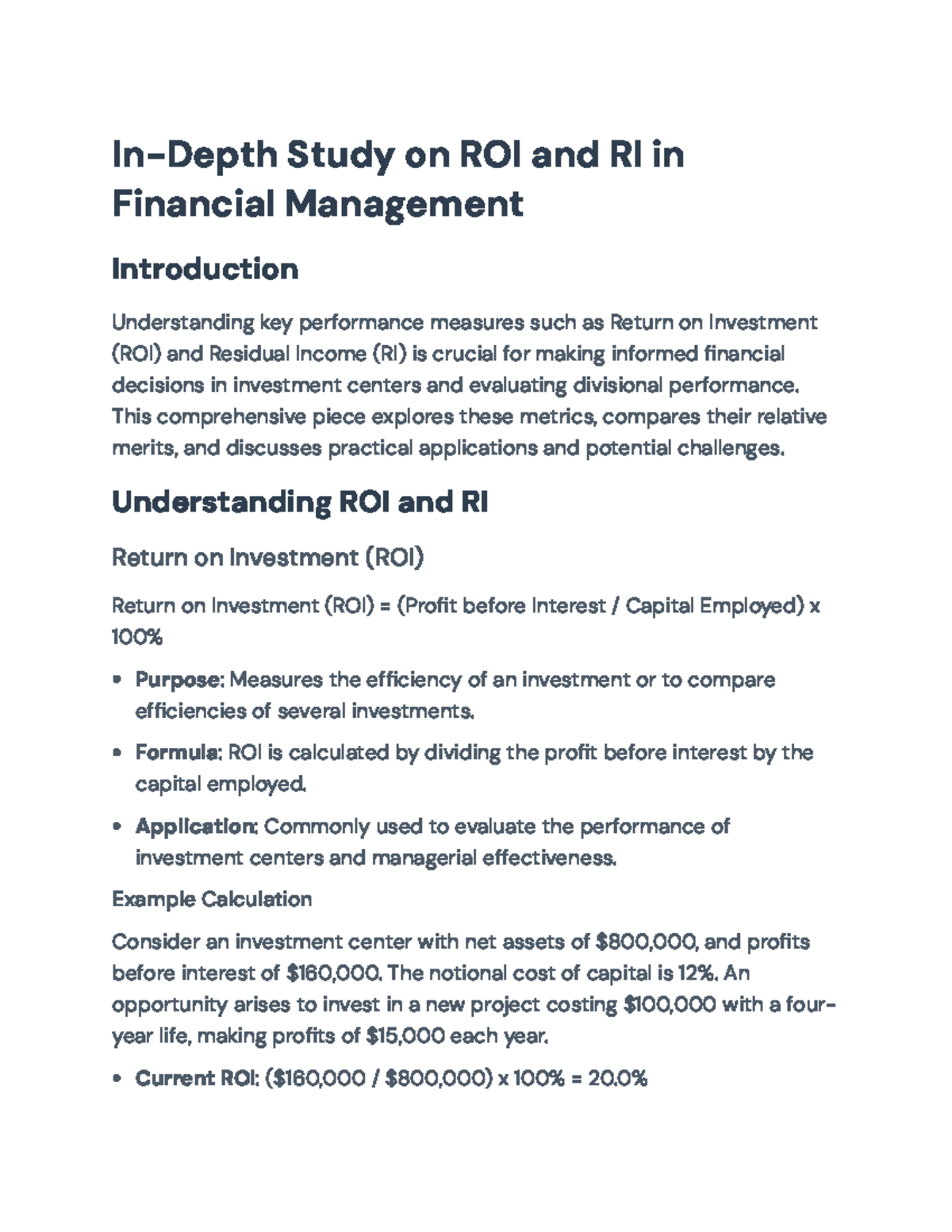 Understanding ROI and RI in Financial Management: Key Metrics (FIN 101 ...