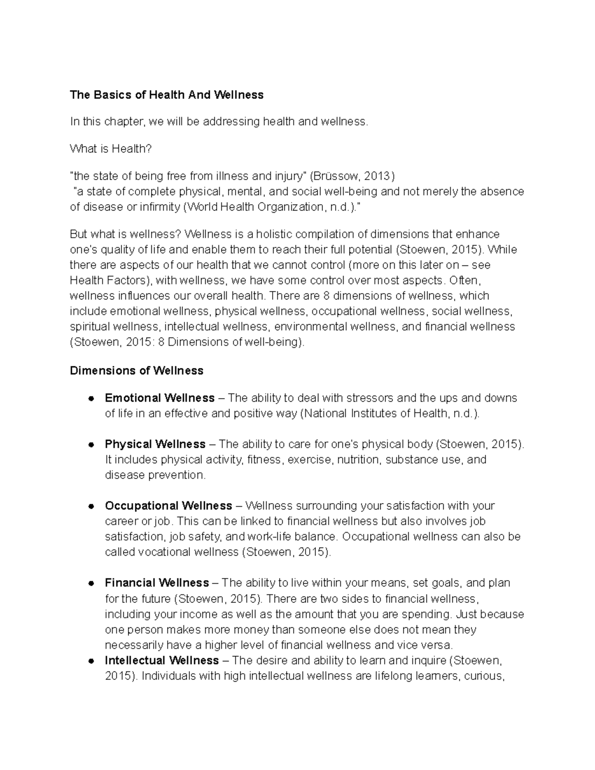 Dimensions of Wellness: Understanding Health & Wellness Concepts - Studocu