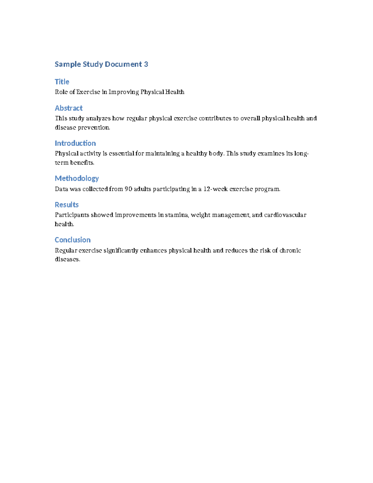 Sample study document 3 - Sample Study Document 3 Title Role of ...