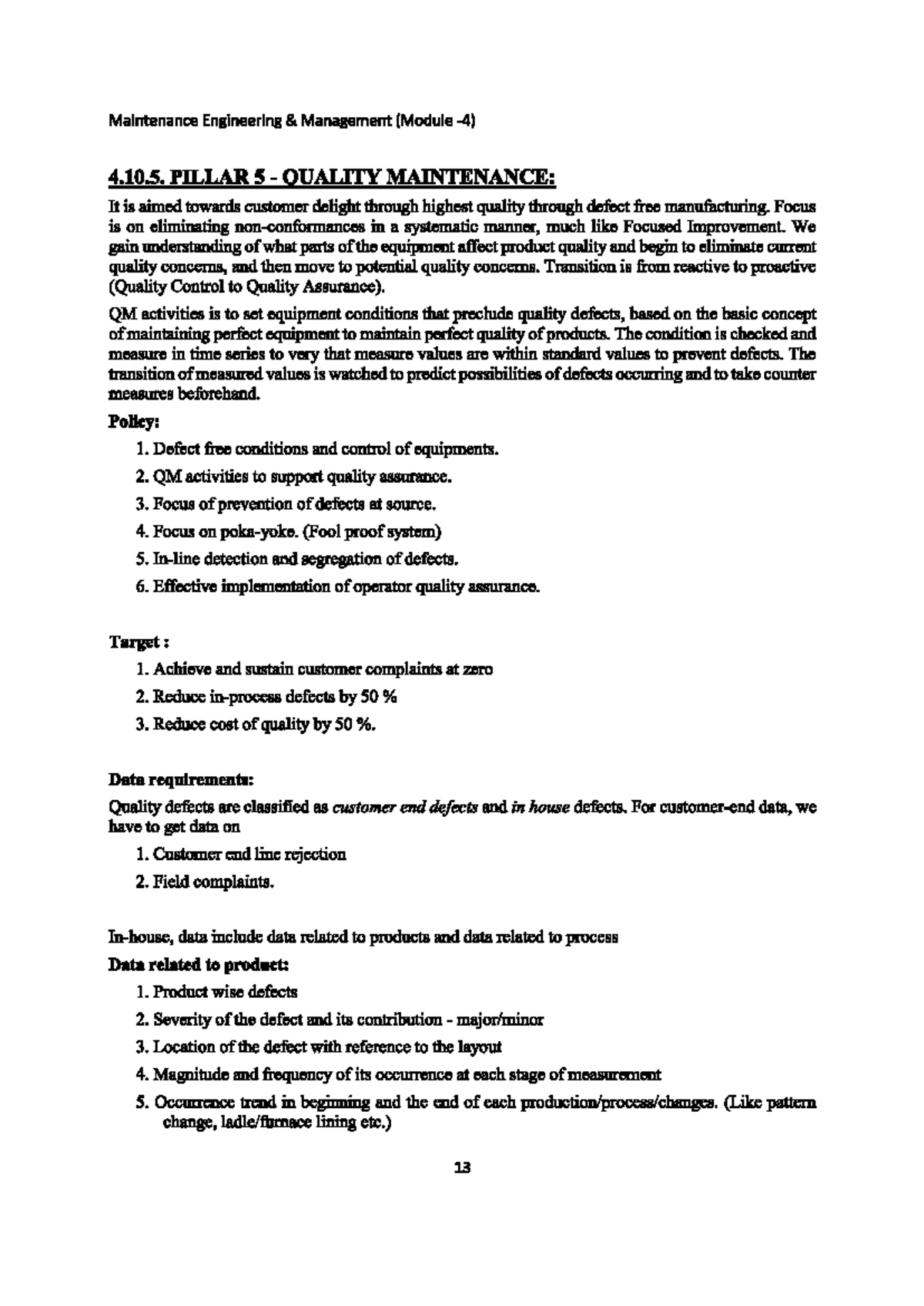 Pillar 5 - Quality Maintenance - Mechanical engineering - Studocu