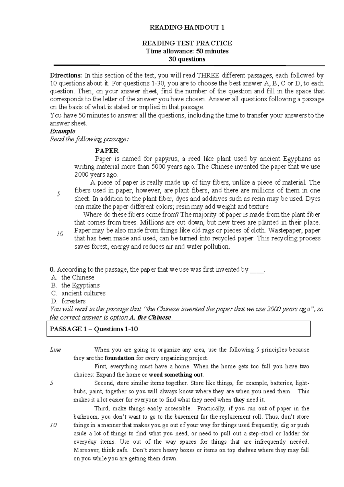 Reading Handout 1: Reading Test Practice Guide - Studocu