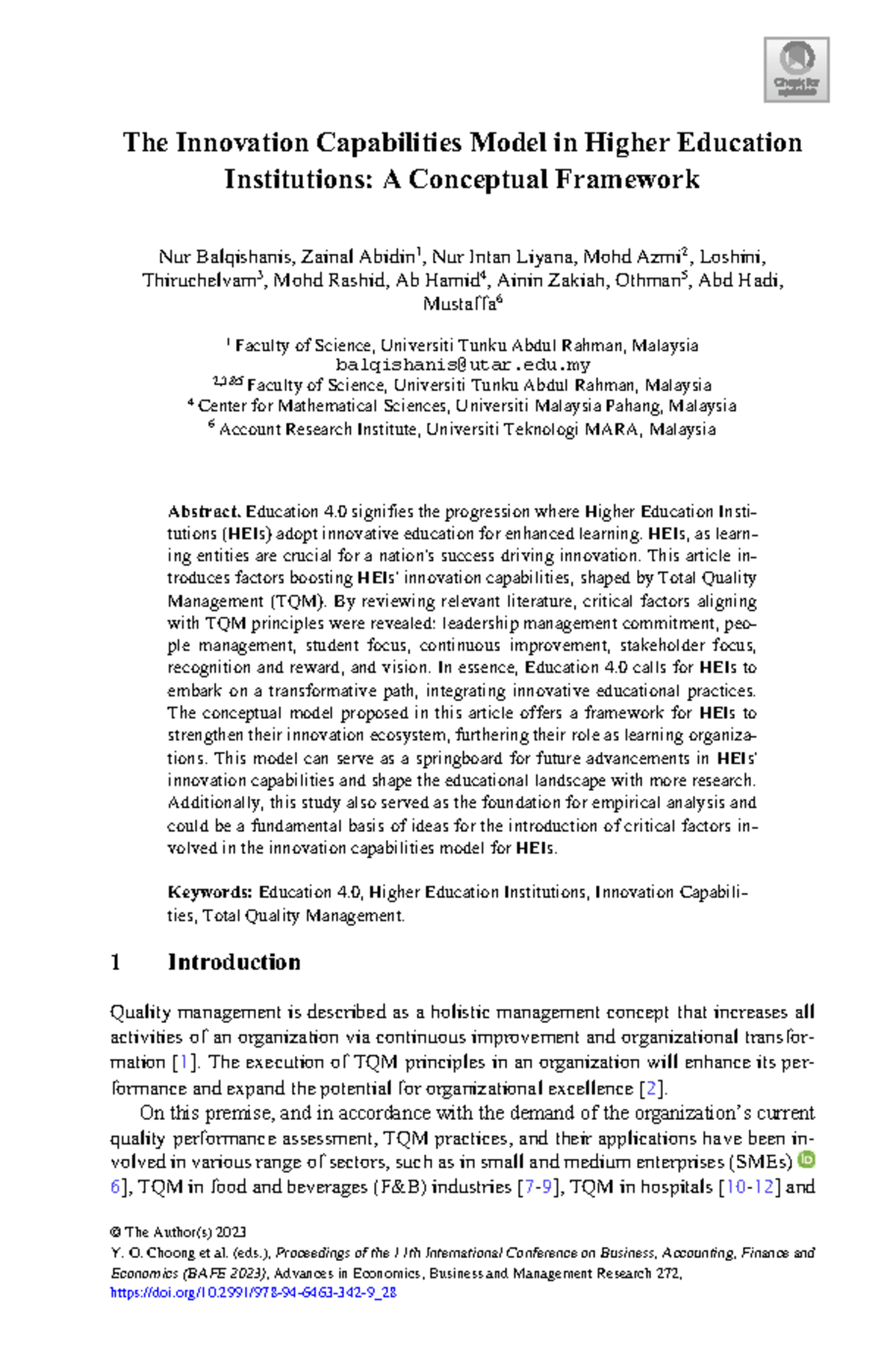 The Innovation Capabilities Model in HEIs: A TQM Framework for ...