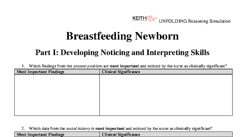 UNFOLDING Reasoning Simulation: Breastfeeding Newborn Care Part I & II ...