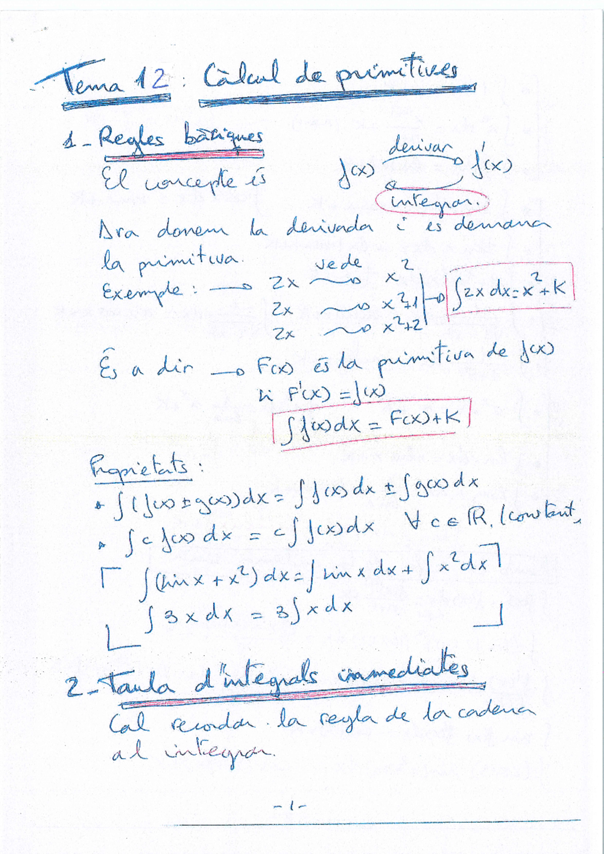 T 12 Càlcul de primitives - Tema 12: Calcul de primitives Regles ...