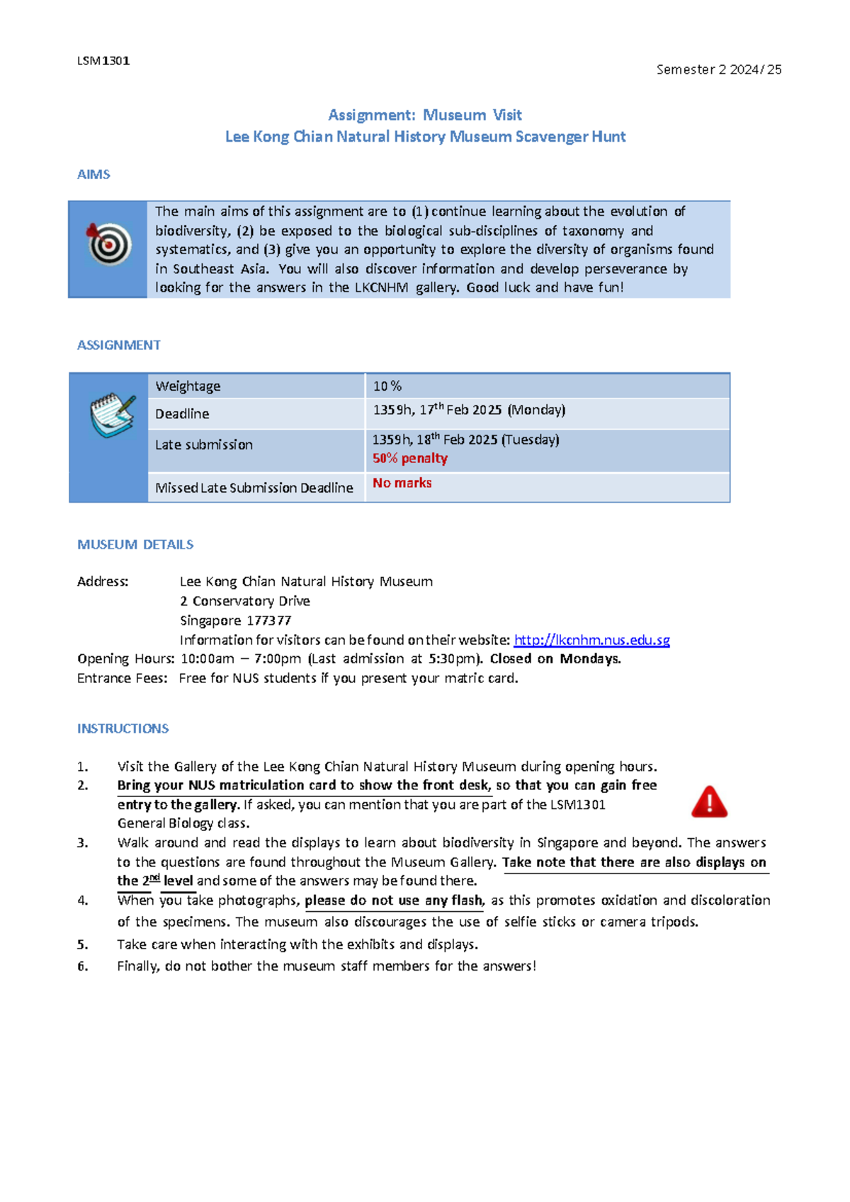 Museum Visit Handout - LSM Semester 2 2024 / 25 The main aims of this ...