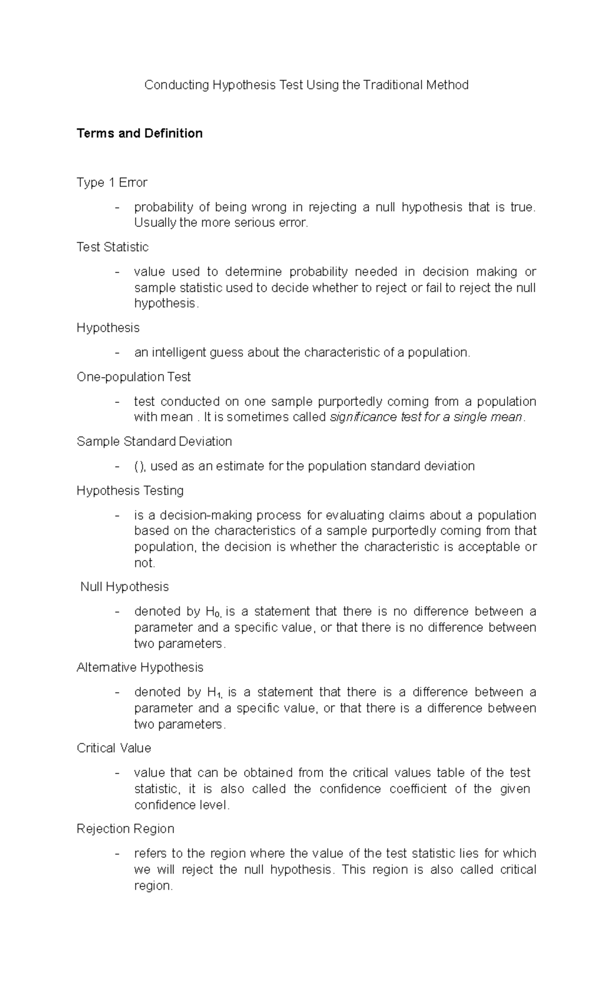 Conducting Hypothesis Test Using the Traditional Method Recovery backup ...