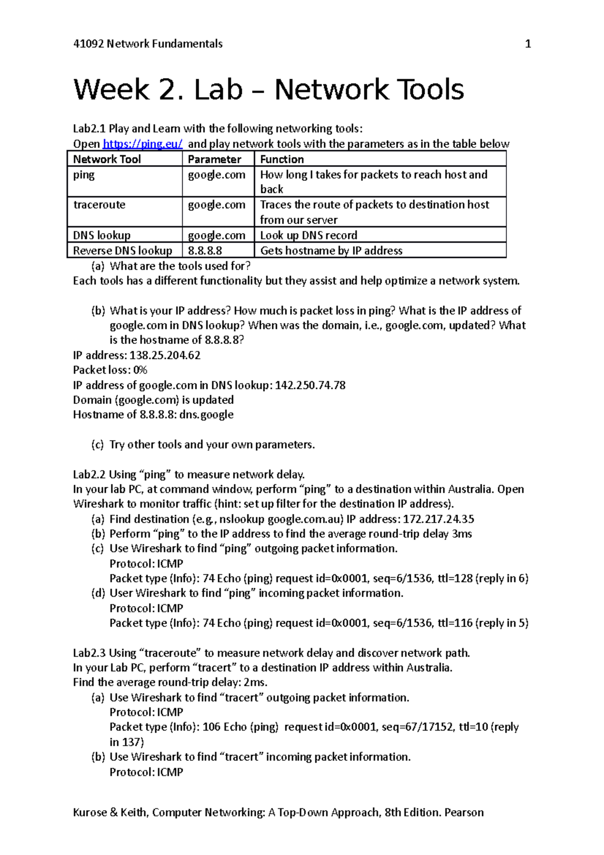 WK 2 lab - lab wk 2 - 41092 Network Fundamentals Week 2. Lab – Network ...