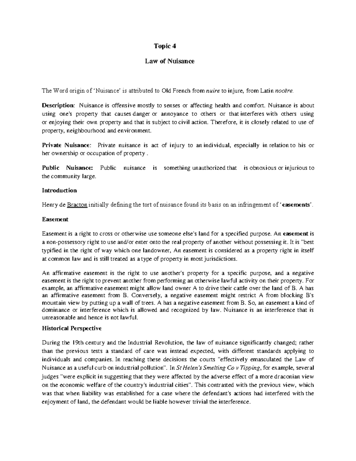 Topic 4: Nuisance - Comprehensive Lecture Notes (LAW 101) - Studocu
