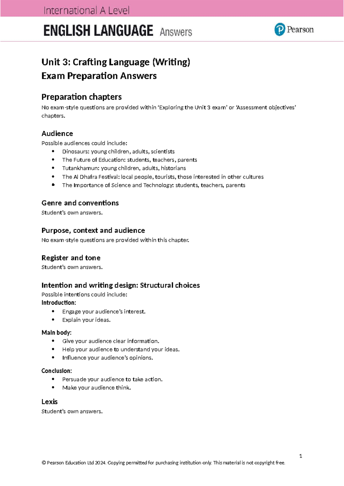 IAL English Language Unit 3: Crafting Language Exam Prep Answers - Studocu