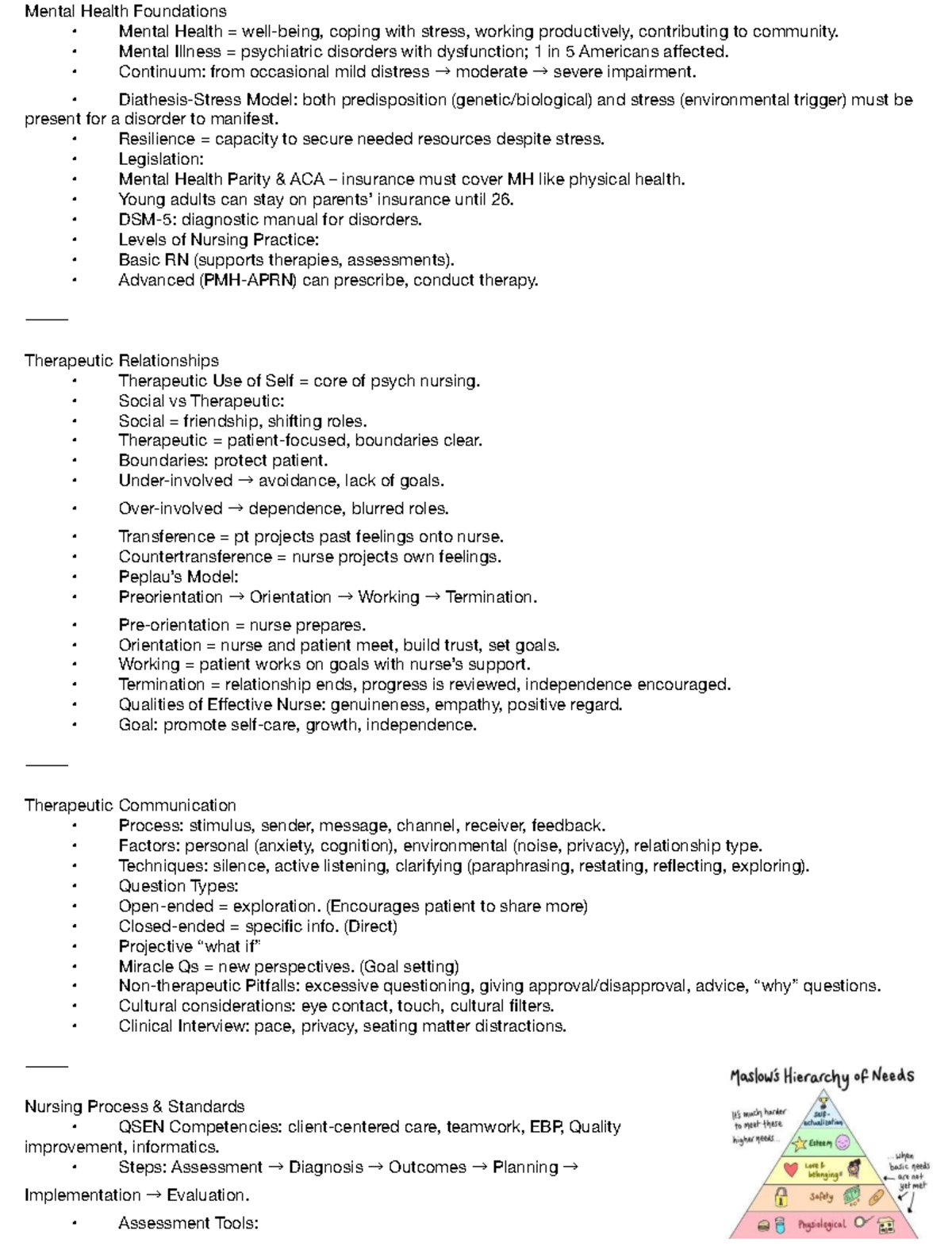 Mental Health Exam 1 Notes: Foundations, Disorders, and Nursing ...
